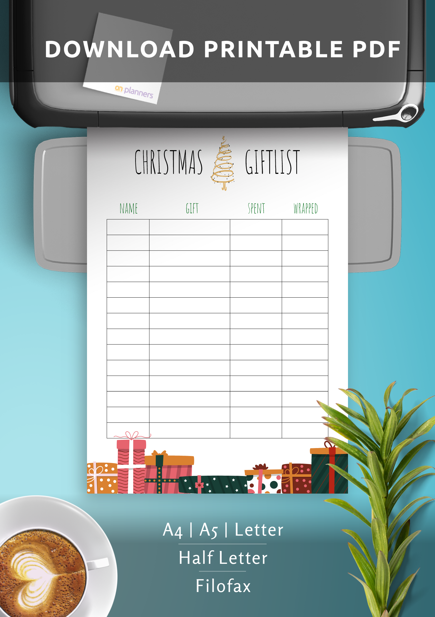 Download Printable Simple Bright Christmas Gift List PDF