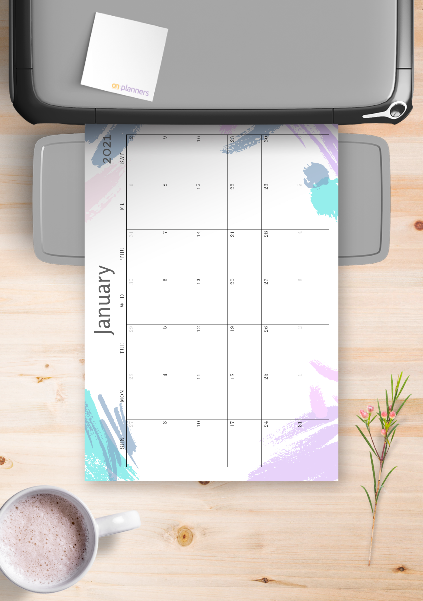 Download Printable Simple Colored Monthly Calendar PDF