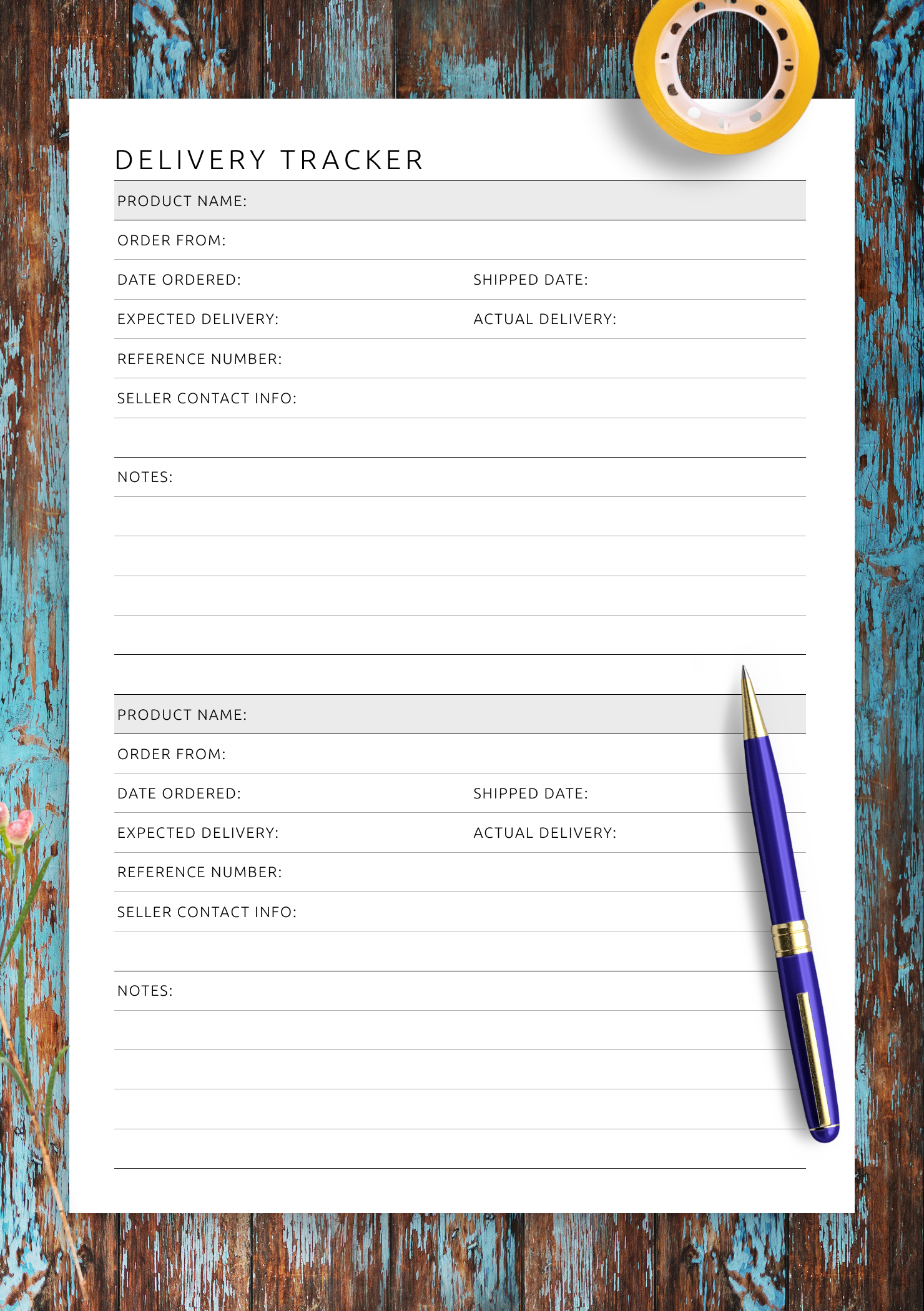 Download Printable Simple Delivery Tracker Template PDF
