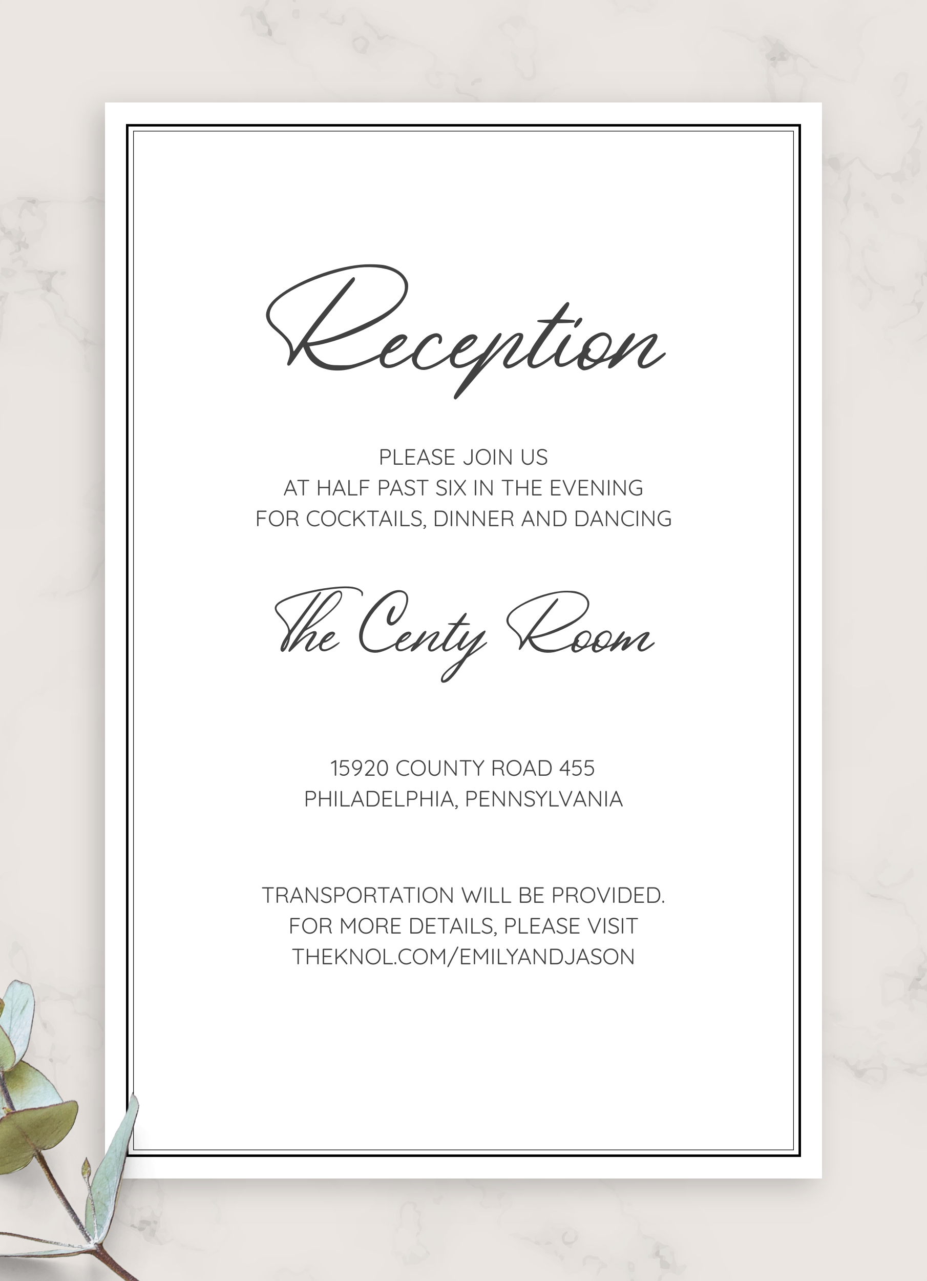 Download Printable Simple Elegant Wedding Reception Card PDF