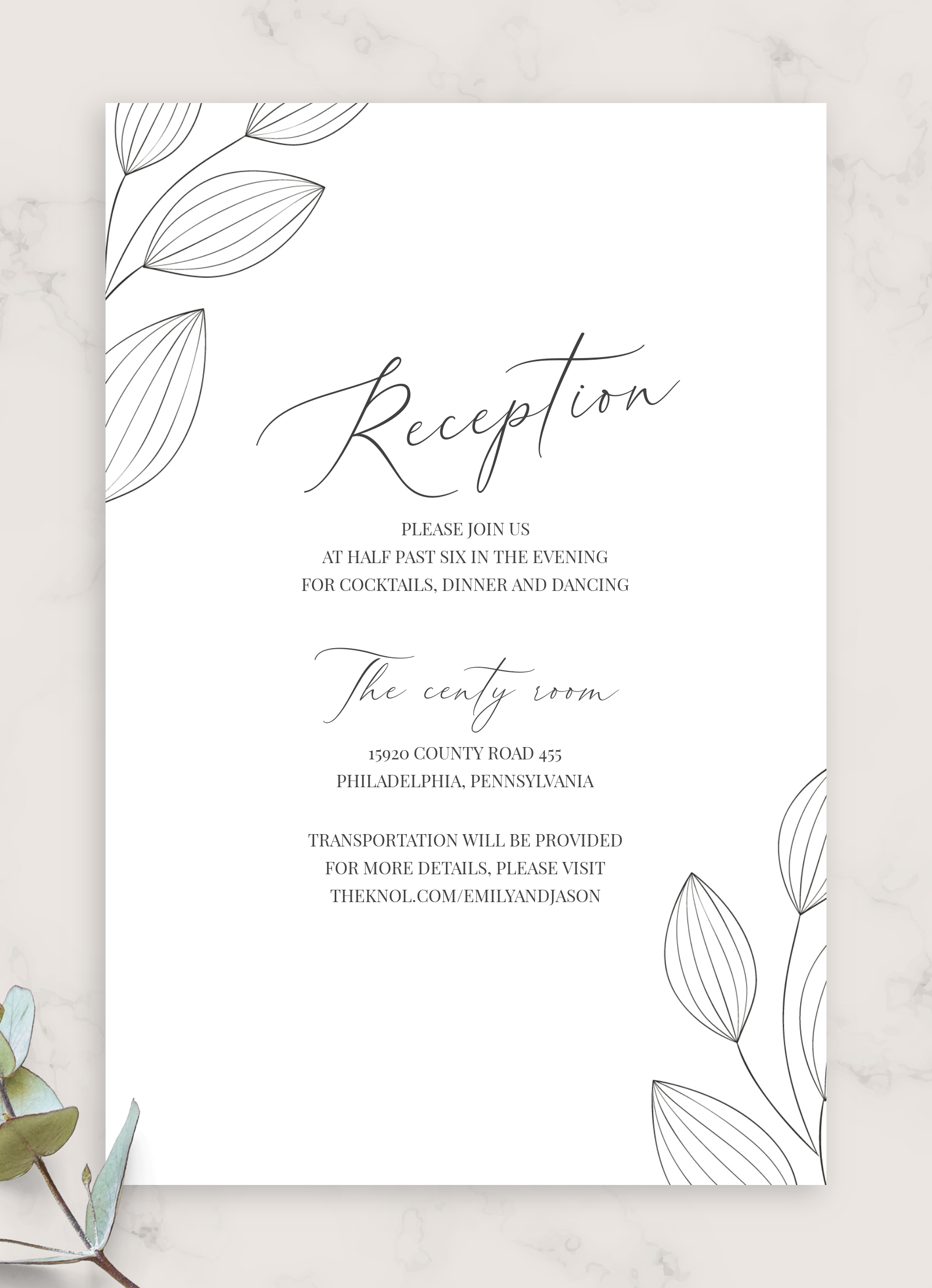 Download Printable Simple Floral Wedding Reception Card PDF
