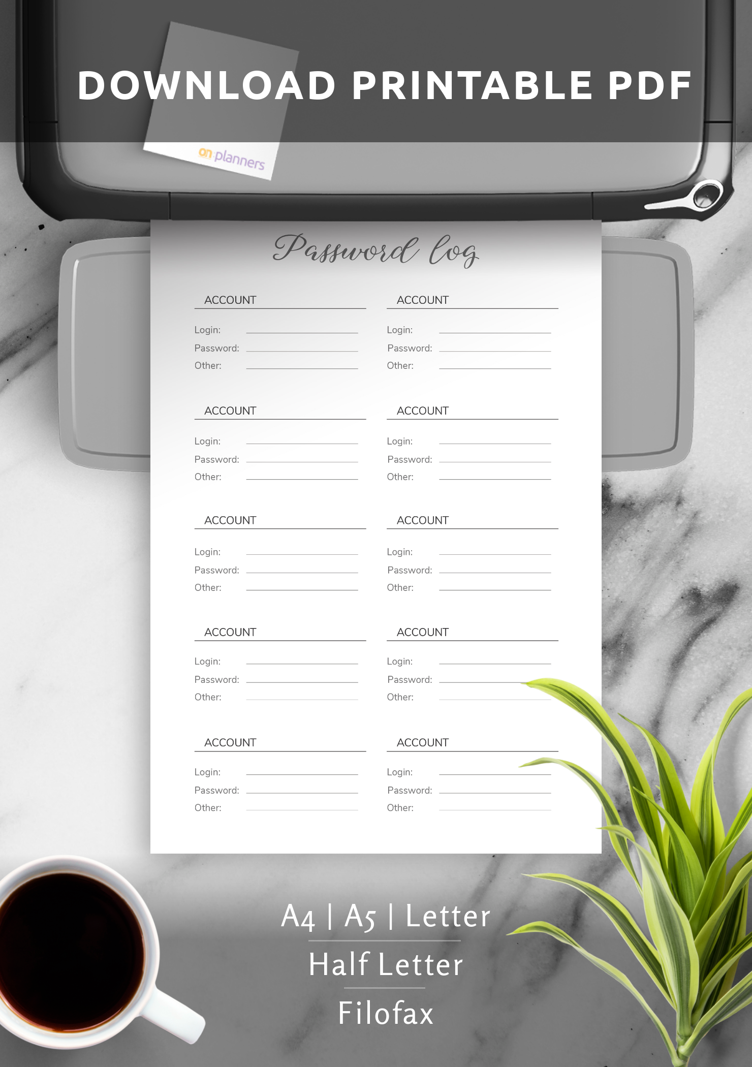 Download Printable Simple Font Password Log Template PDF
