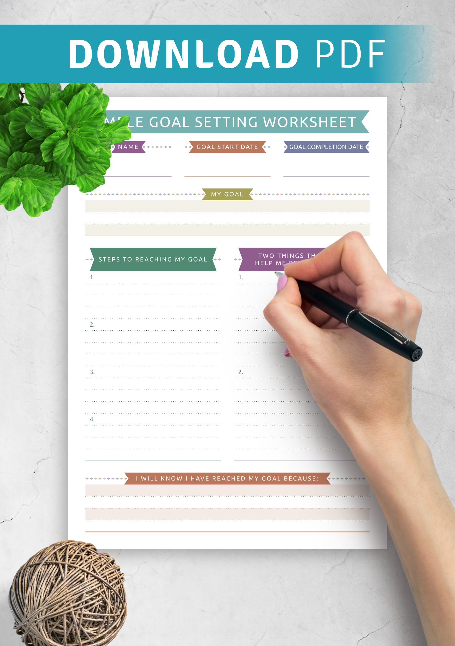 Download Printable Simple Goal Setting Worksheet - Casual Style PDF
