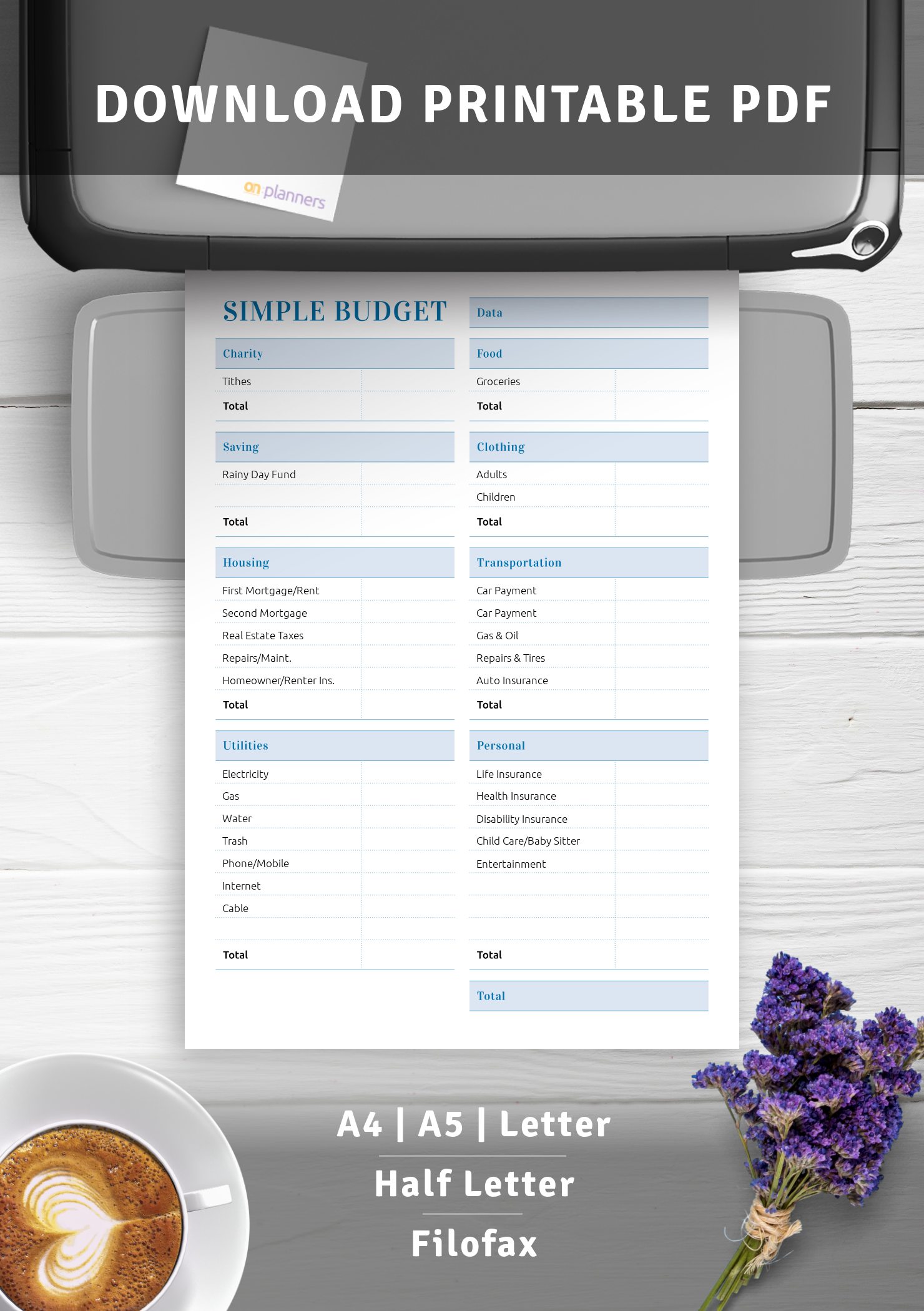 Download Printable Simple Household Budget PDF