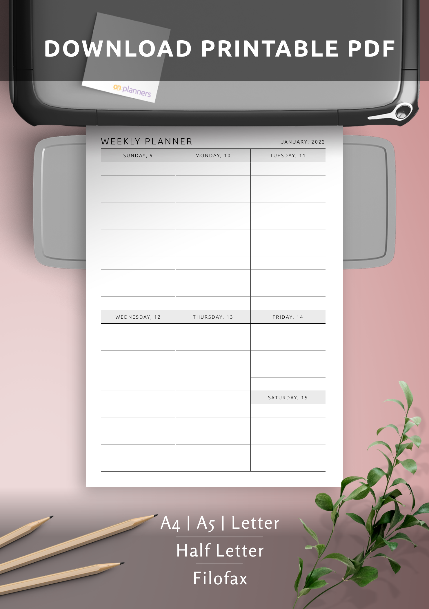 Download Printable Simple Monochrome One-Page Weekly Schedule PDF