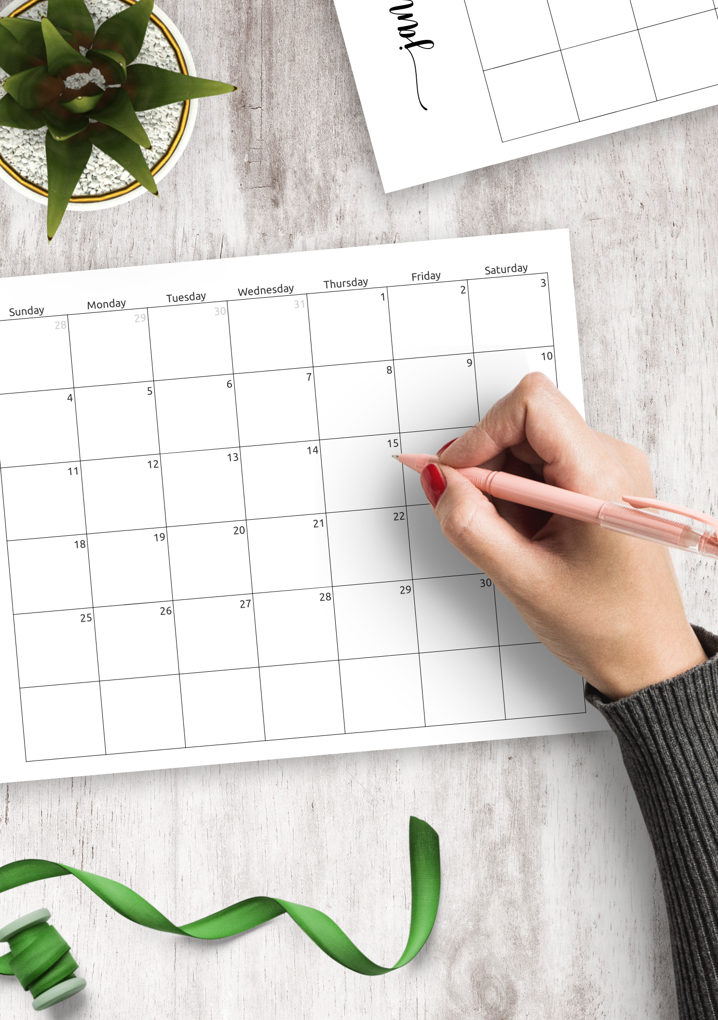 Download Printable Simple Monthly Calendar Horizontal PDF