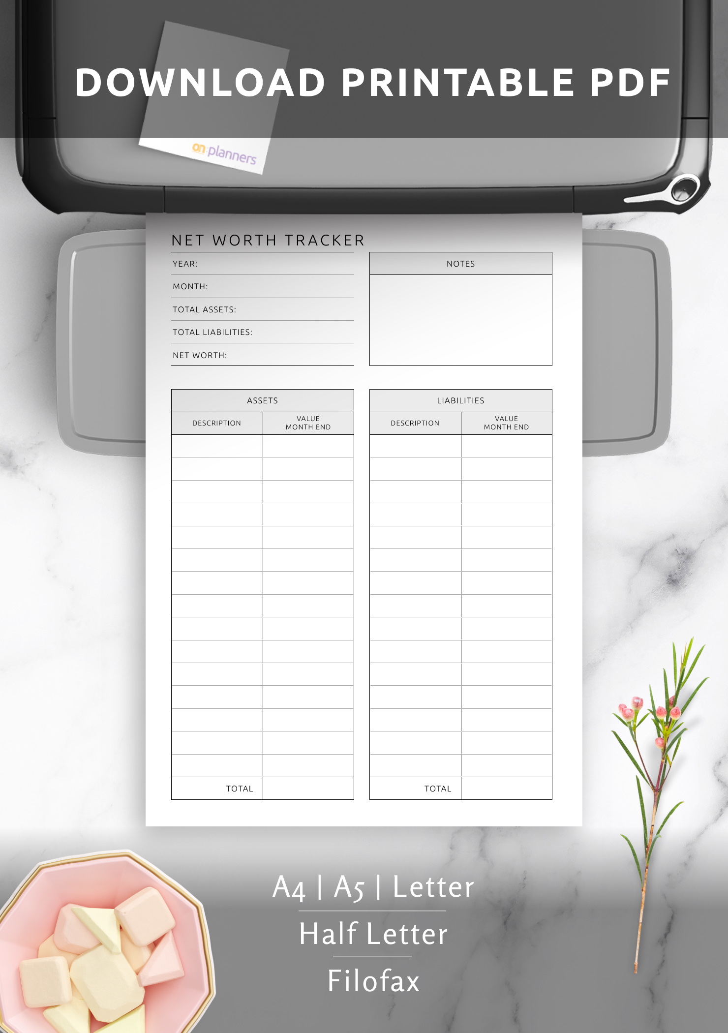 Download Printable Detailed Net Worth Tracker Template PDF