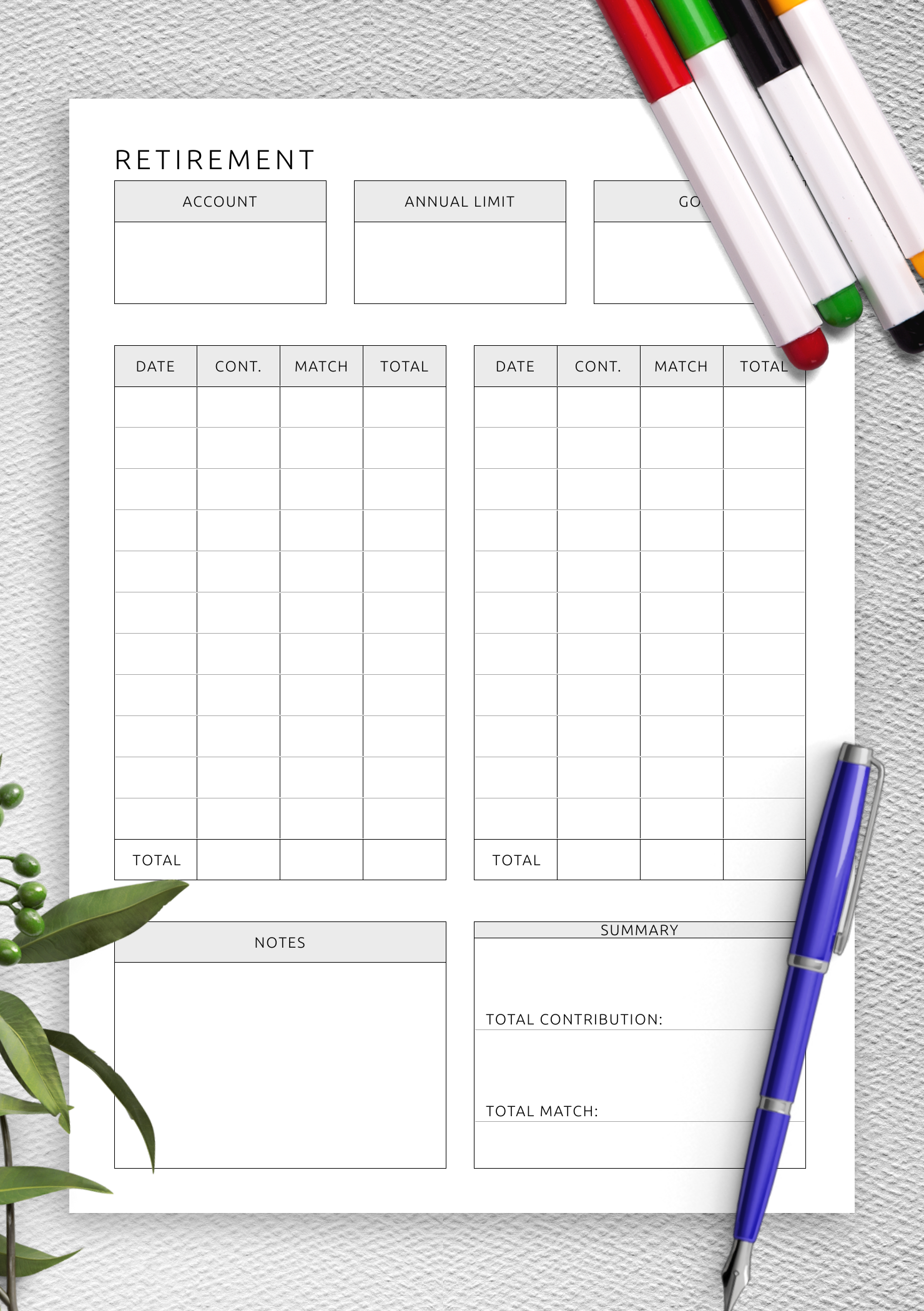 Download Printable Simple Retirement Plan Template PDF