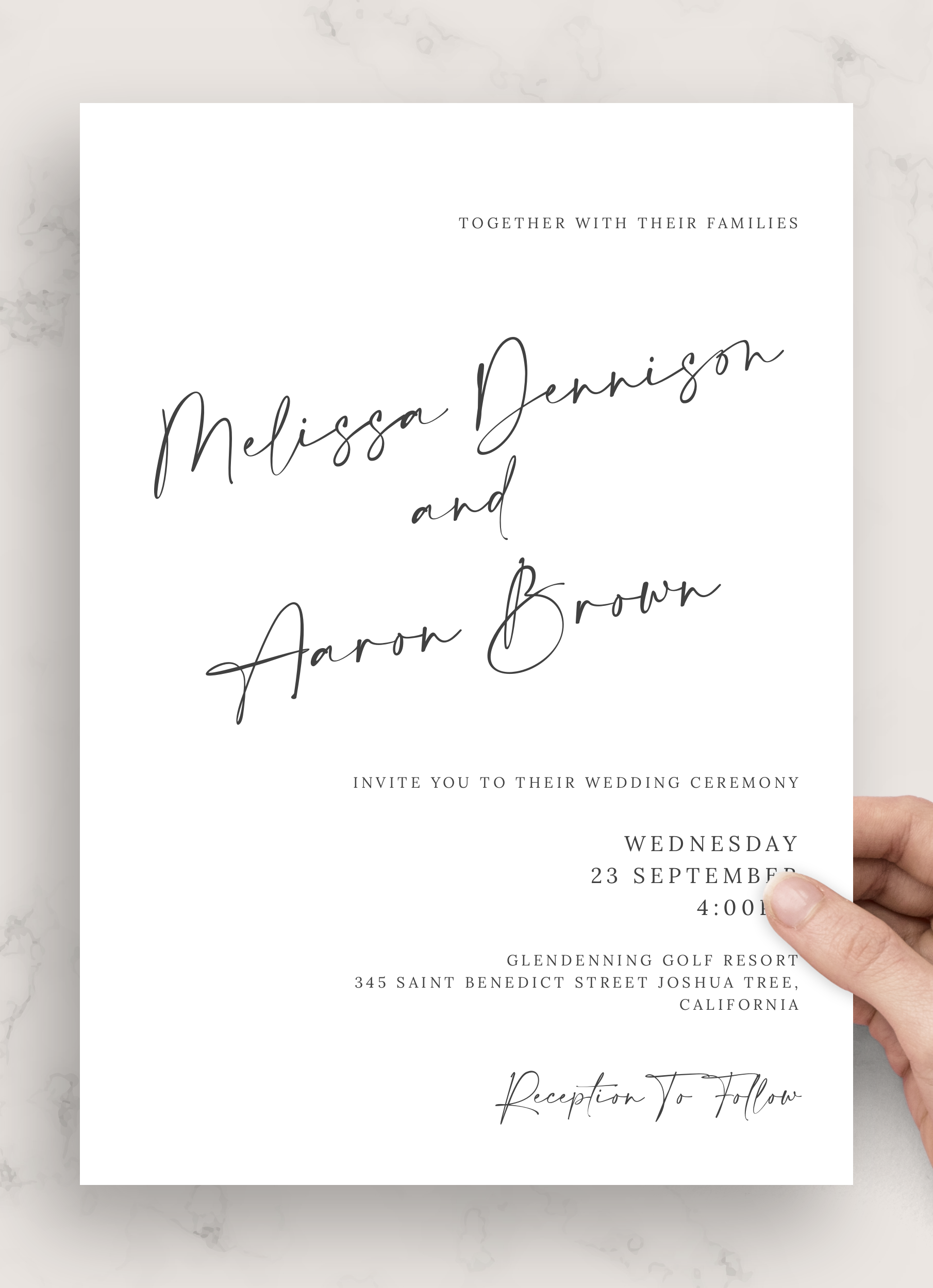 Download Printable Simple Script Formal Wedding Invitation Suite PDF