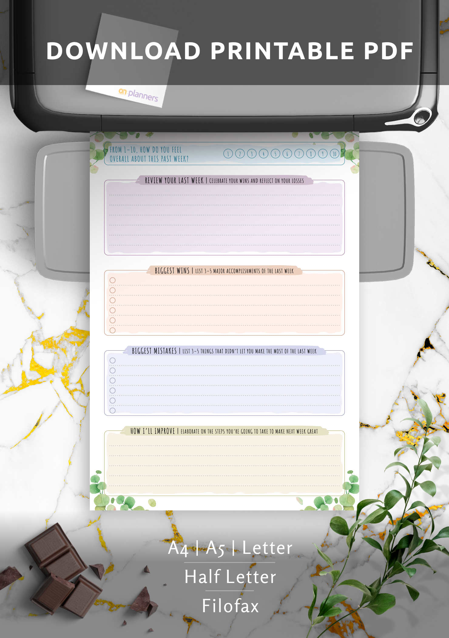 Download Printable Simple Weekly Goal Review Template - Floral Style PDF