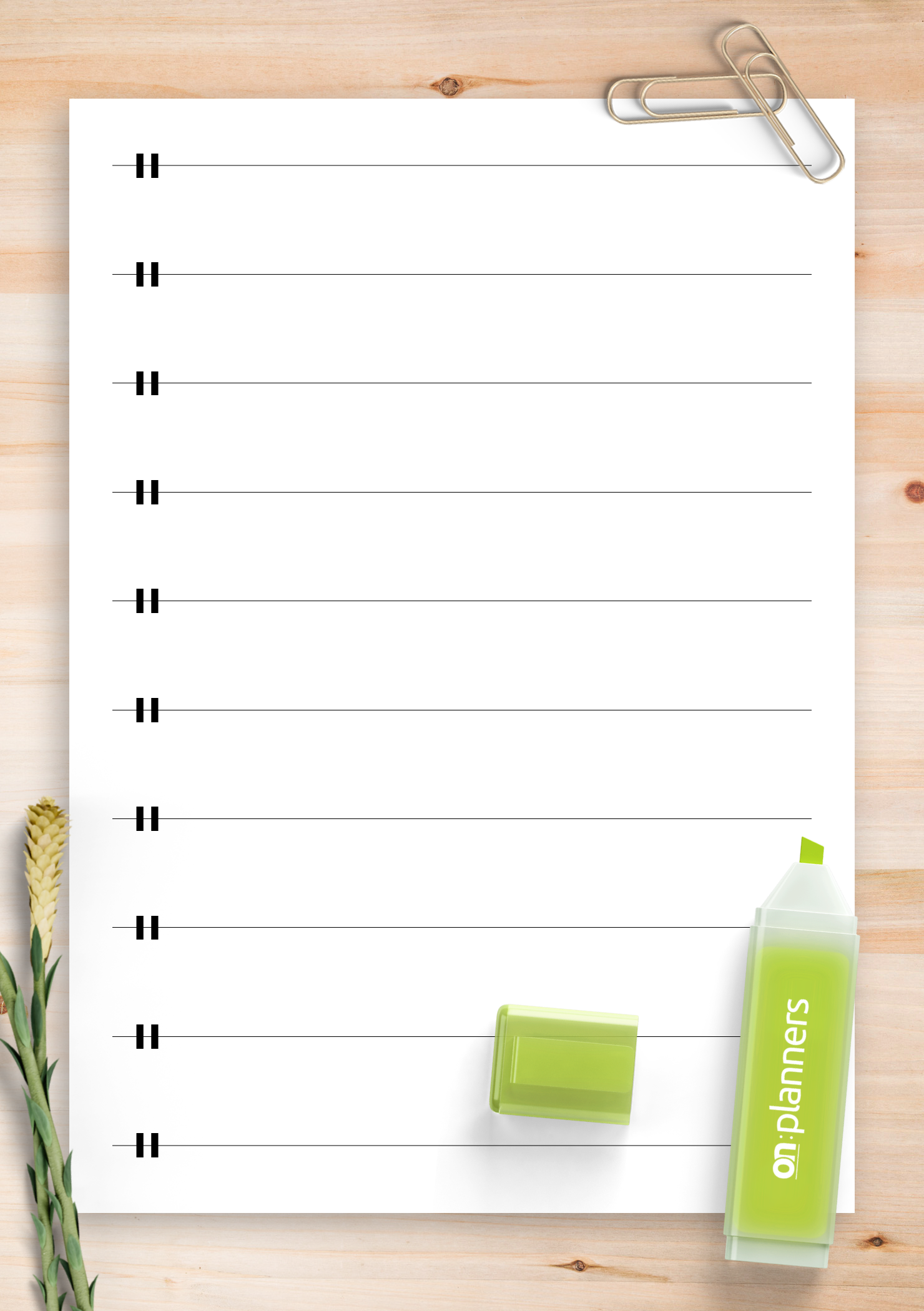 Download Single-Line Percussion Staff – Alternative Clef Style (Printable Sheet)