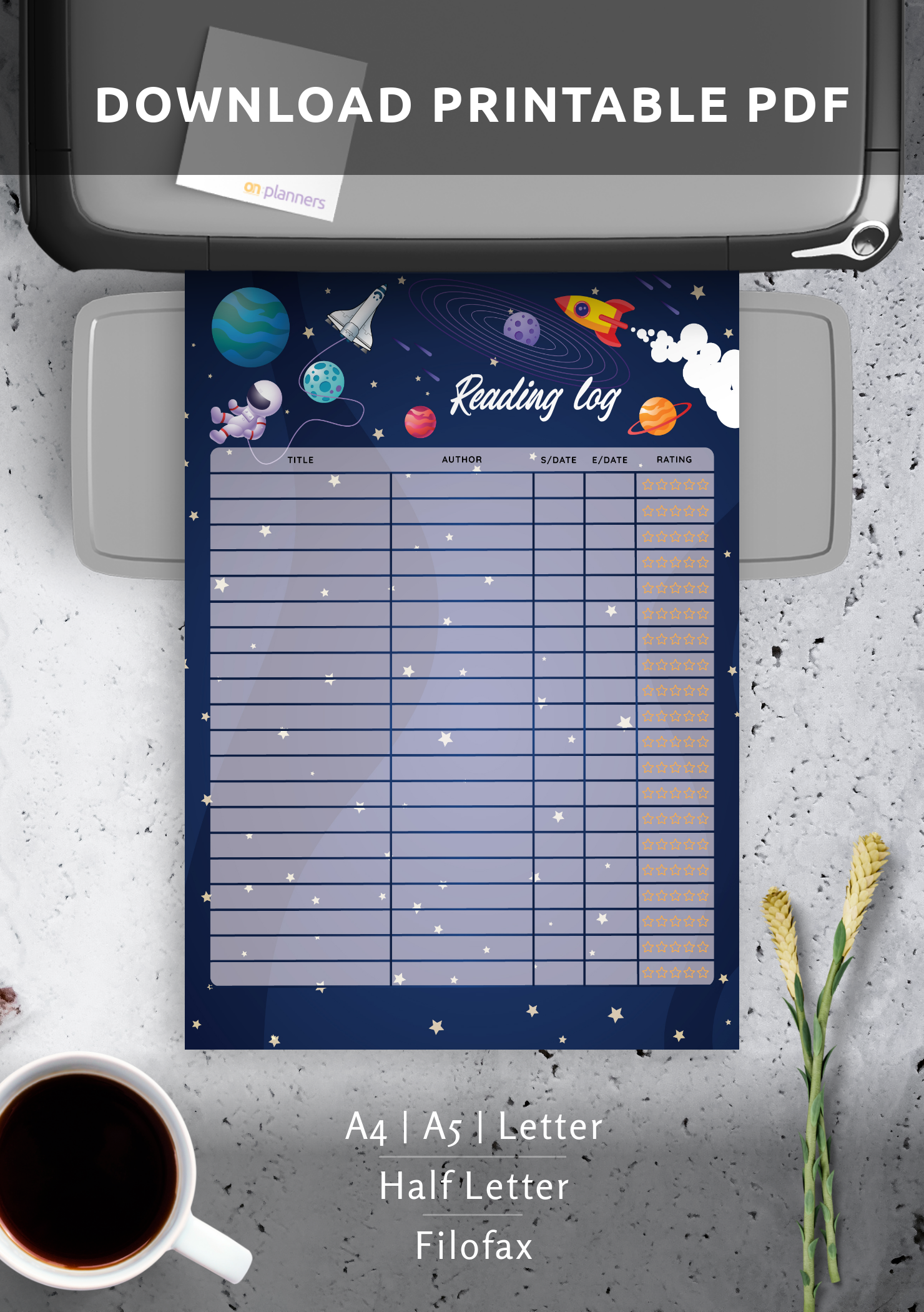 Download Printable Space Reading Log Template For Kids PDF