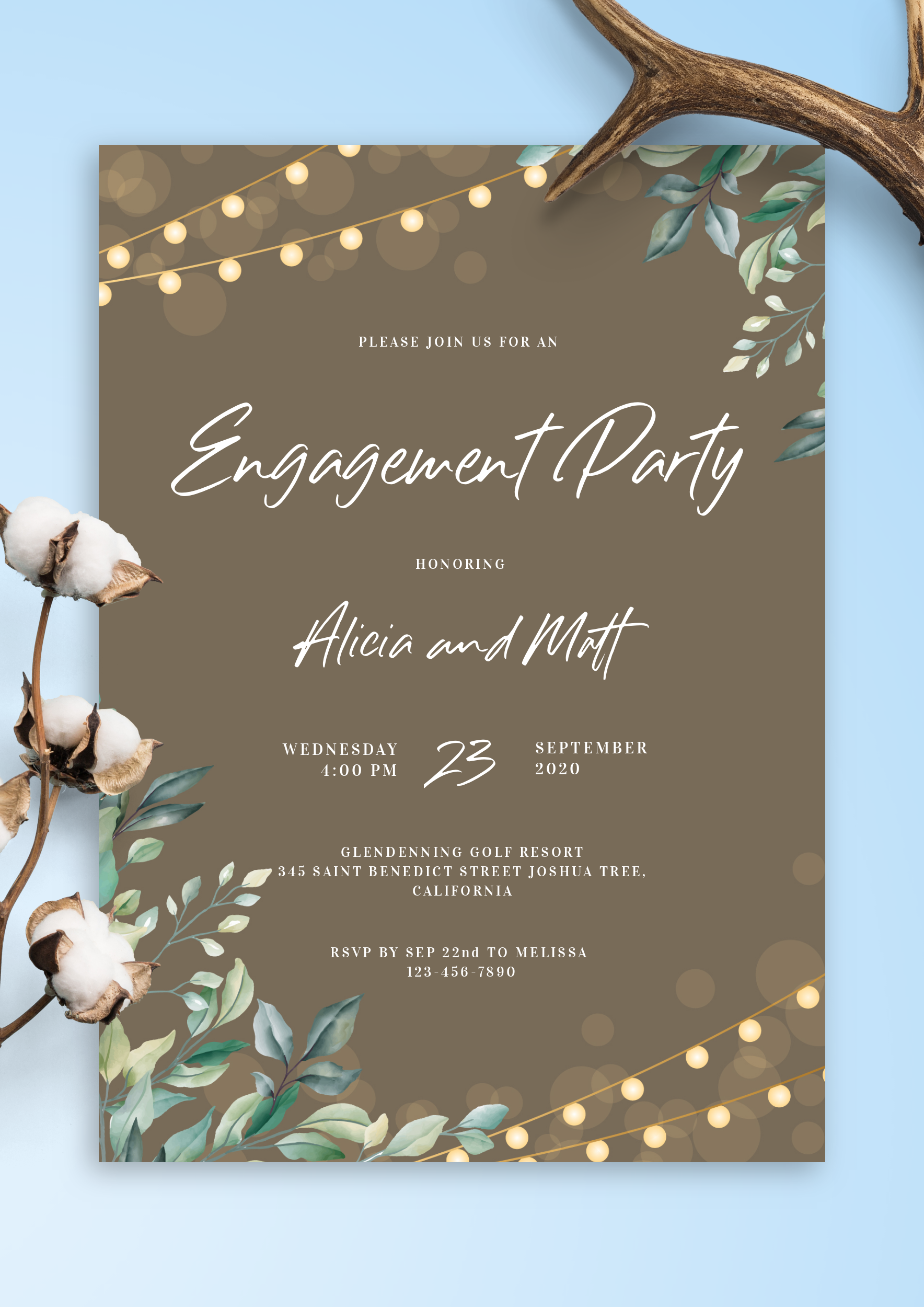 Download Printable String Lights Engagement Party Invitation PDF