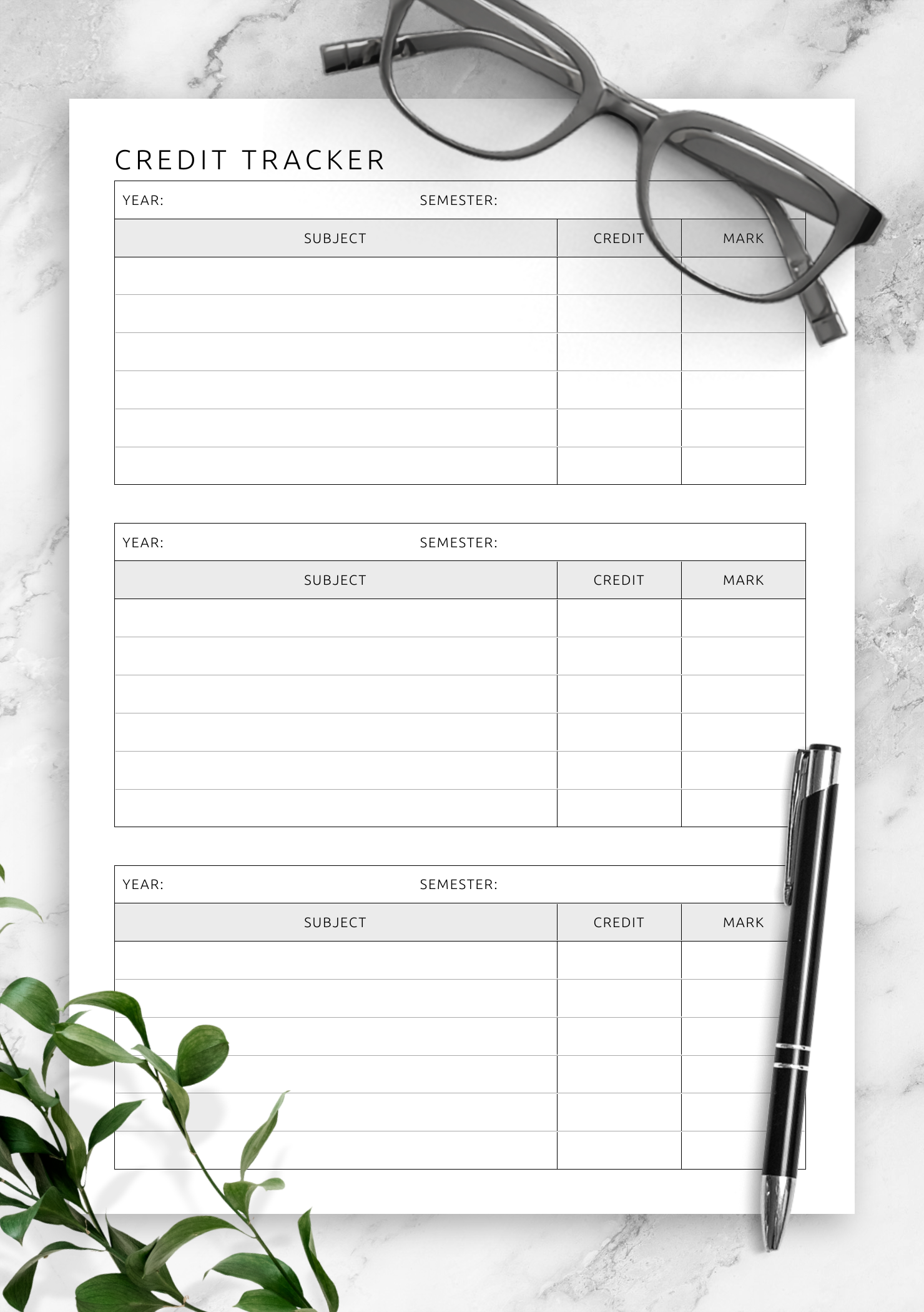 Download Printable Student Credit Tracker Template PDF