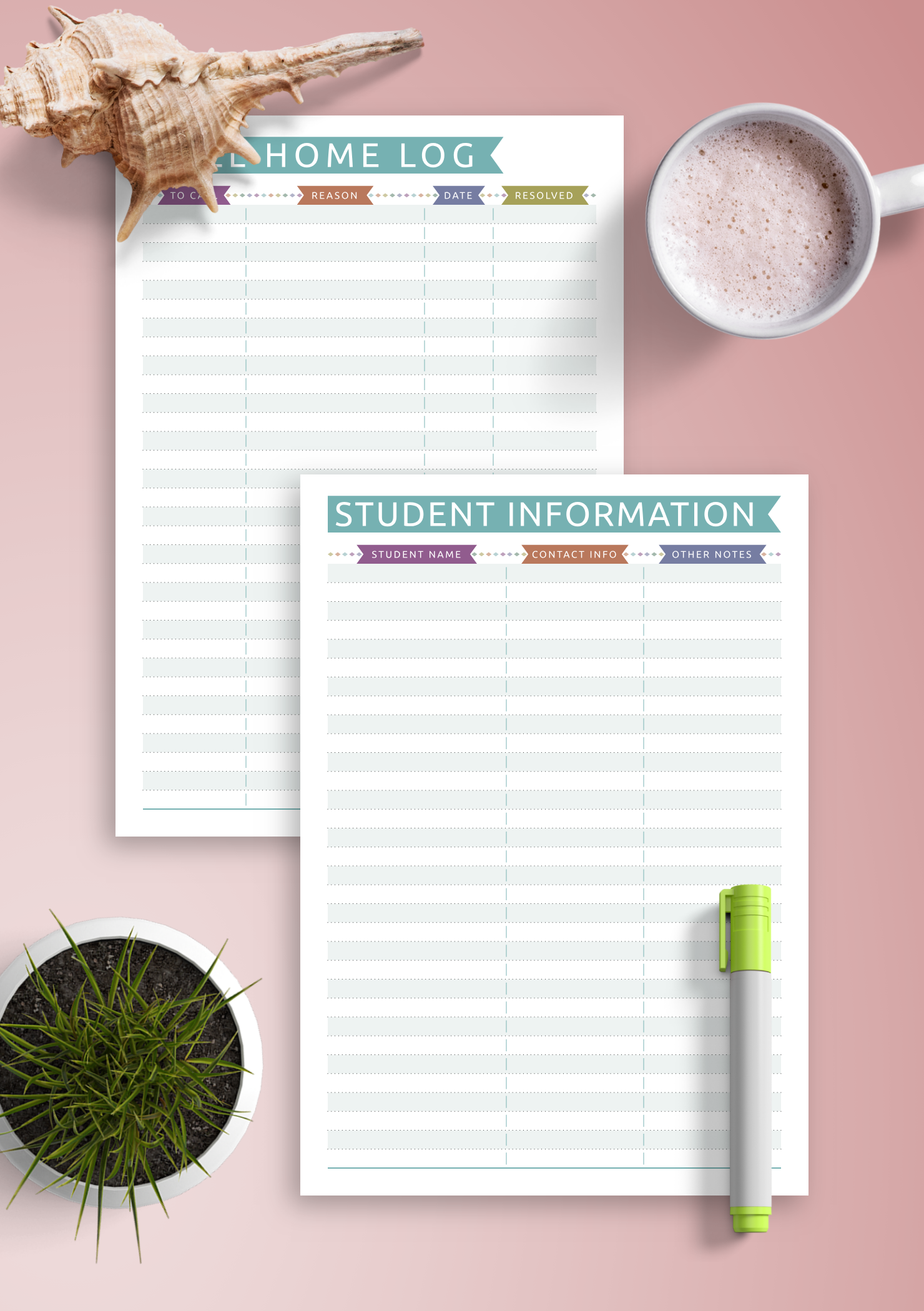 Download Printable Student Info & Call Home - Casual Style PDF