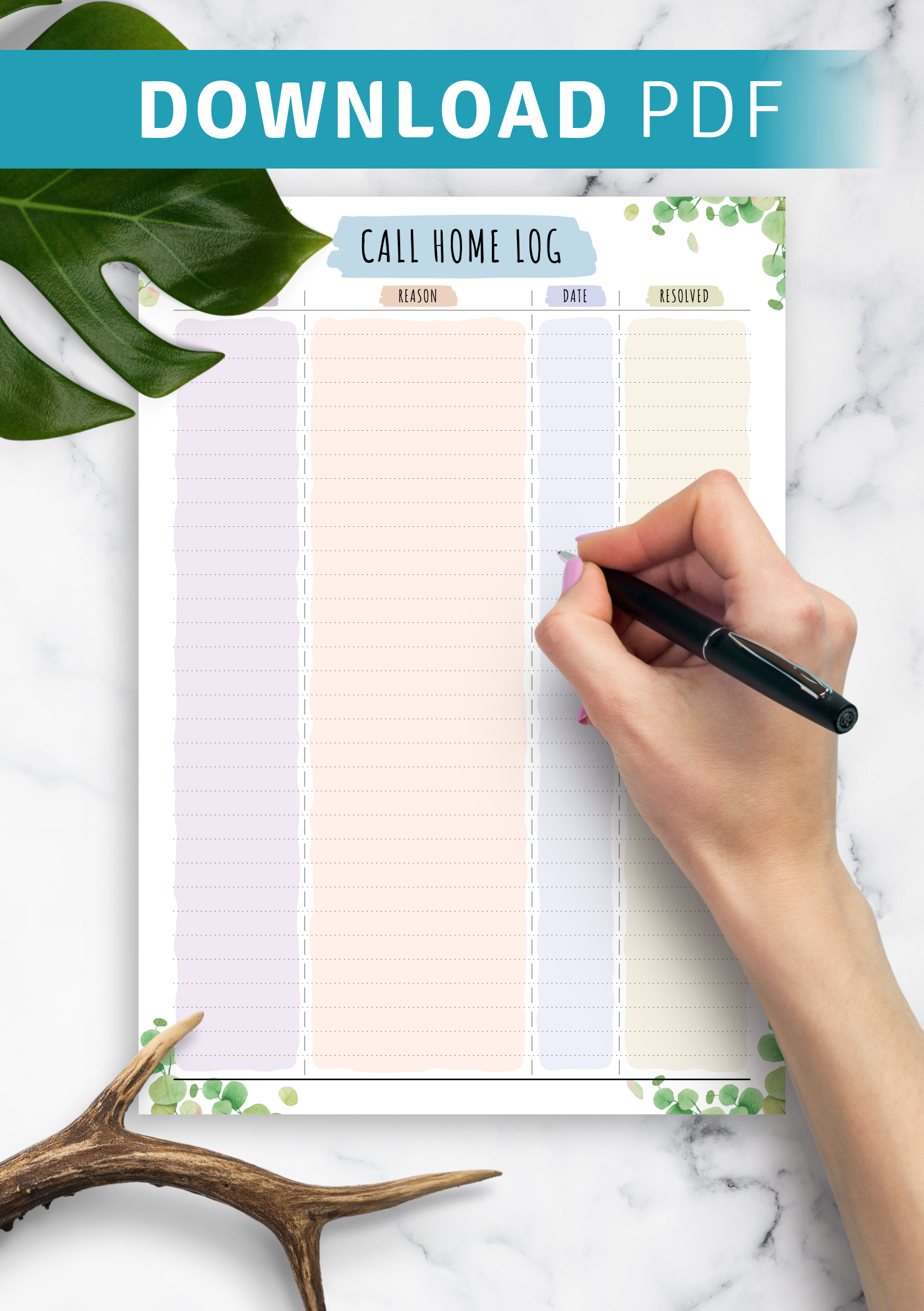 Download Printable Student Info & Call Home - Floral Style PDF