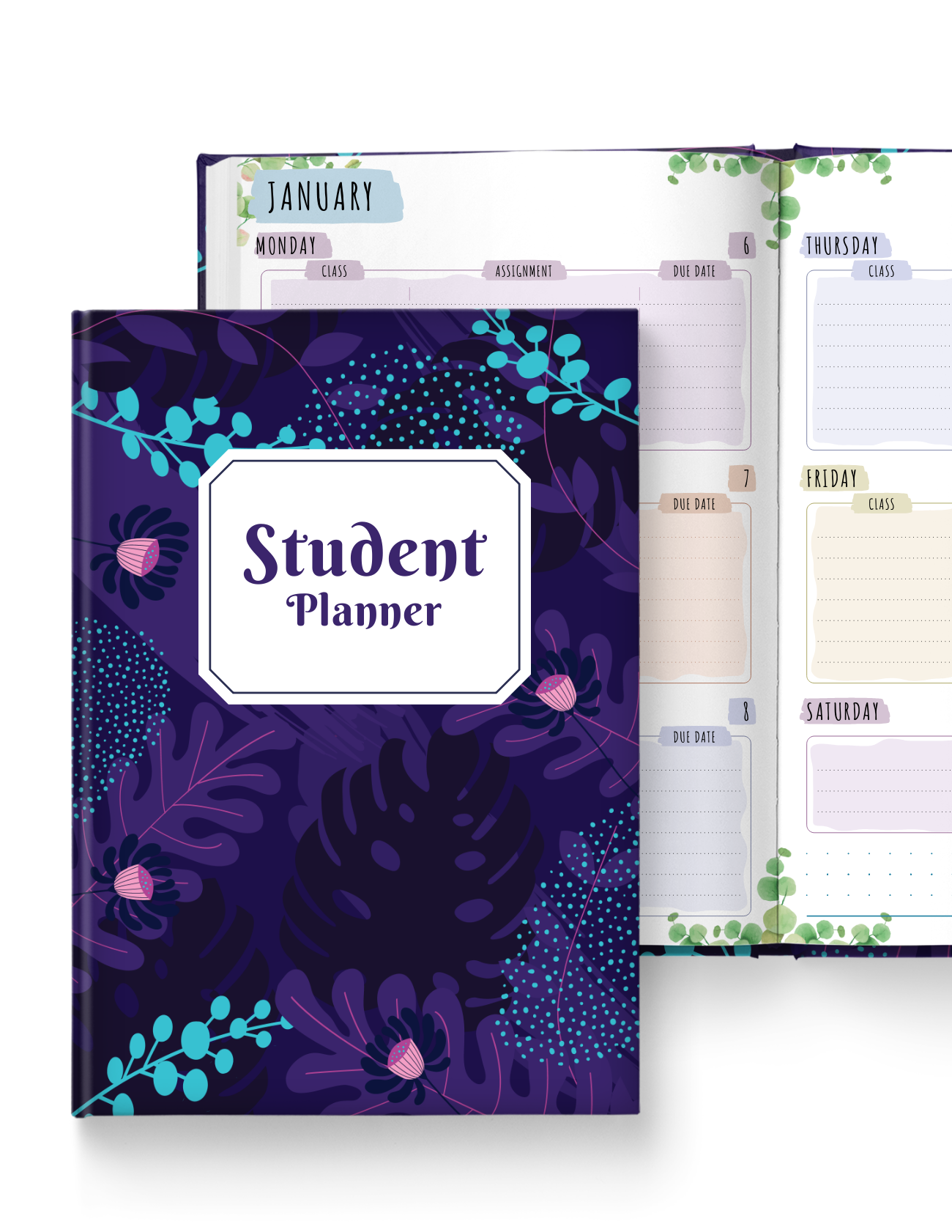 Download Printable Student Planner Hardcover Floral Style PDF Download Printable Student Planner Hardcover Floral Style PDF