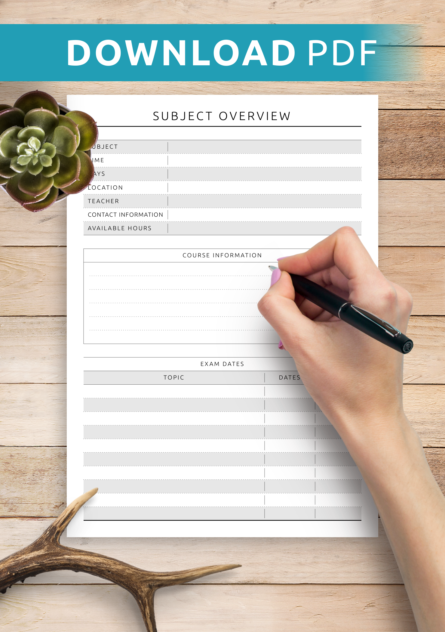 Download Printable Student Subject Overview Template PDF