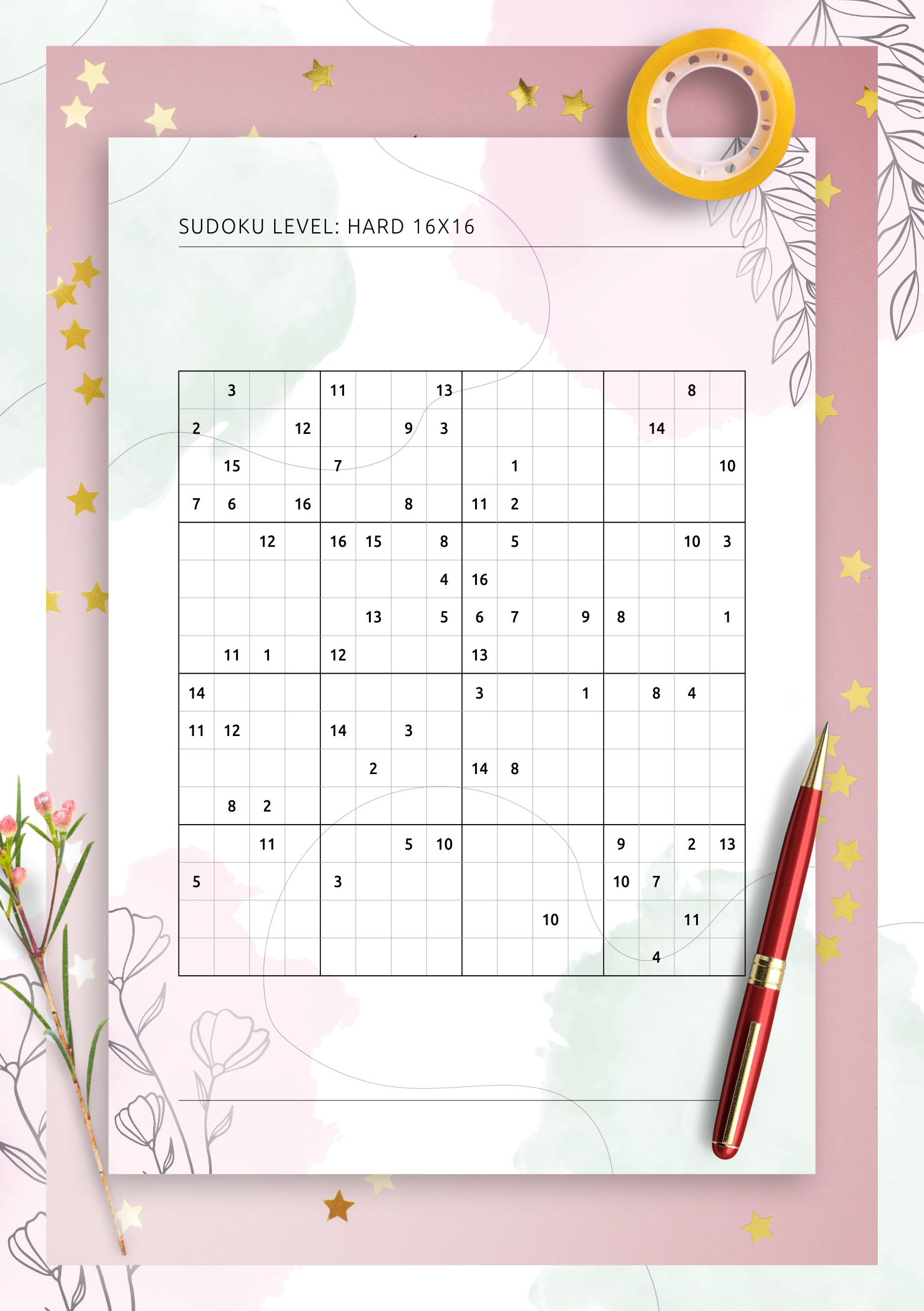 Download Printable 16x16 Hard Sudoku – Vertical PDF