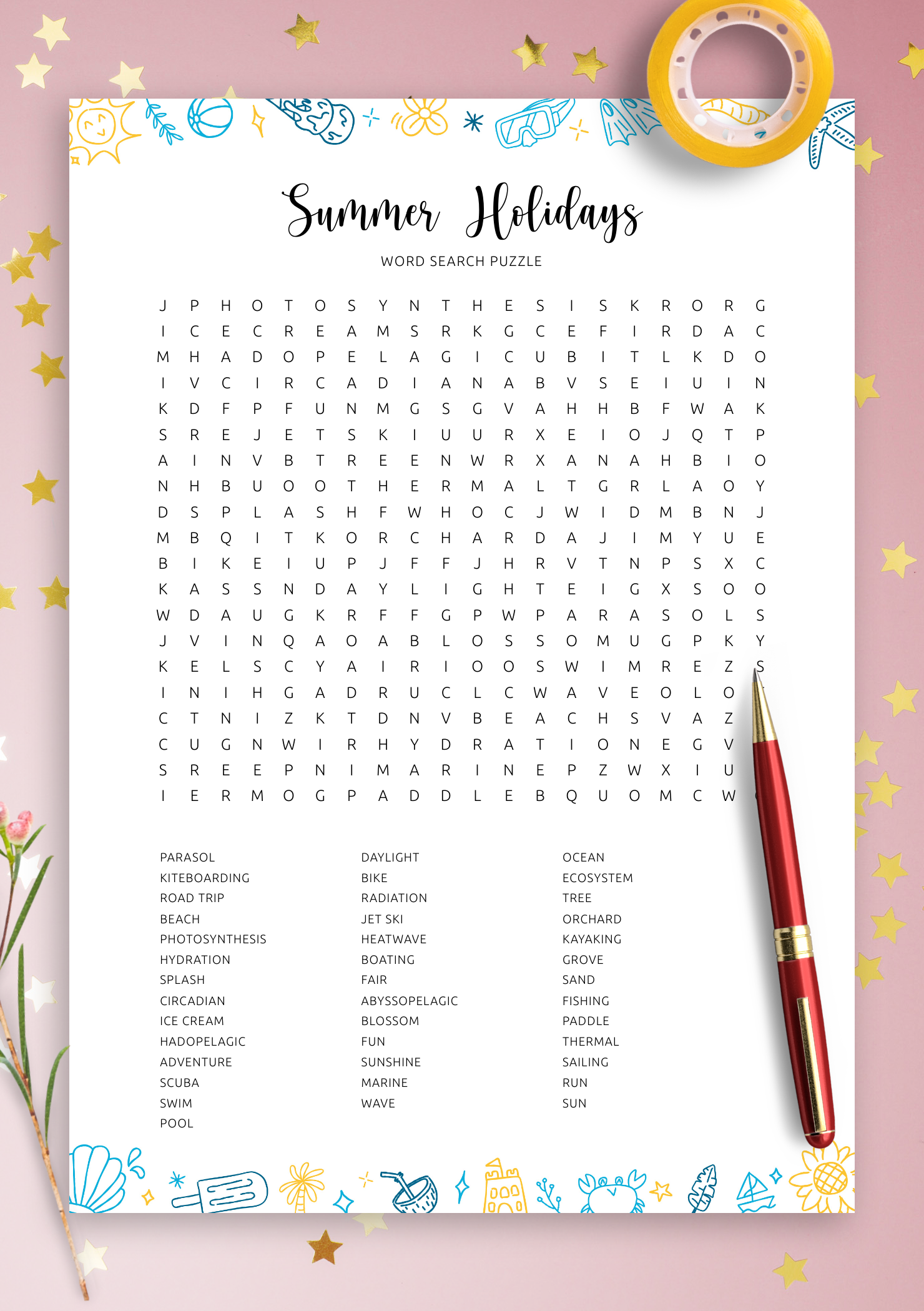 Download Summer Holidays Word Search PDF