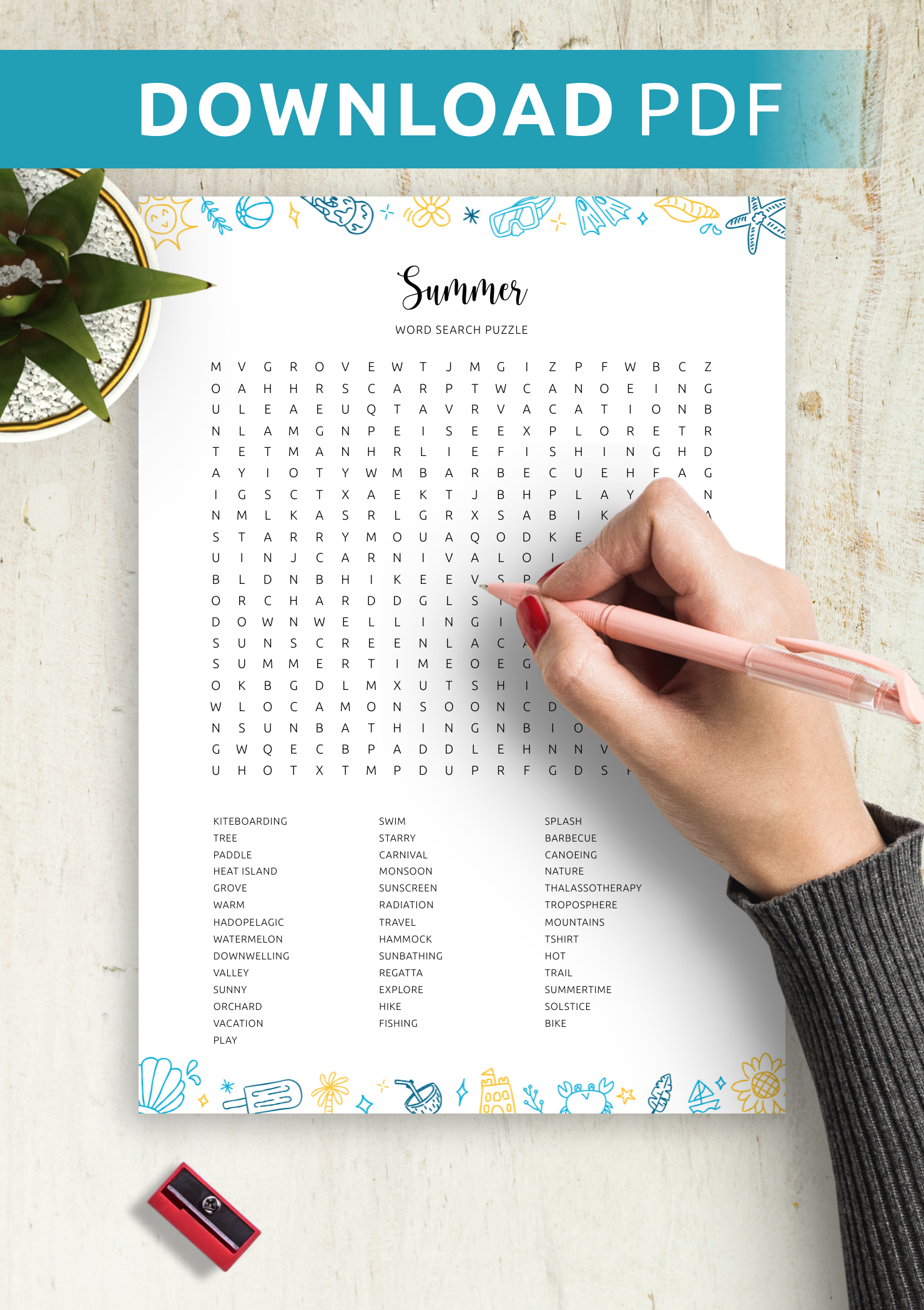 Download Summer Word Search Puzzle Printable PDF