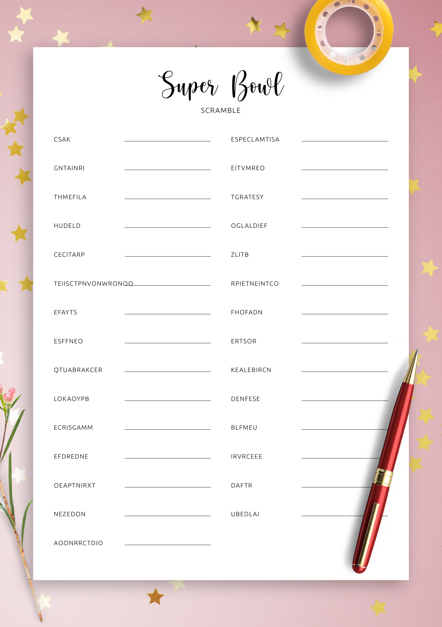 Download Printable Super Bowl Word Scramble PDF