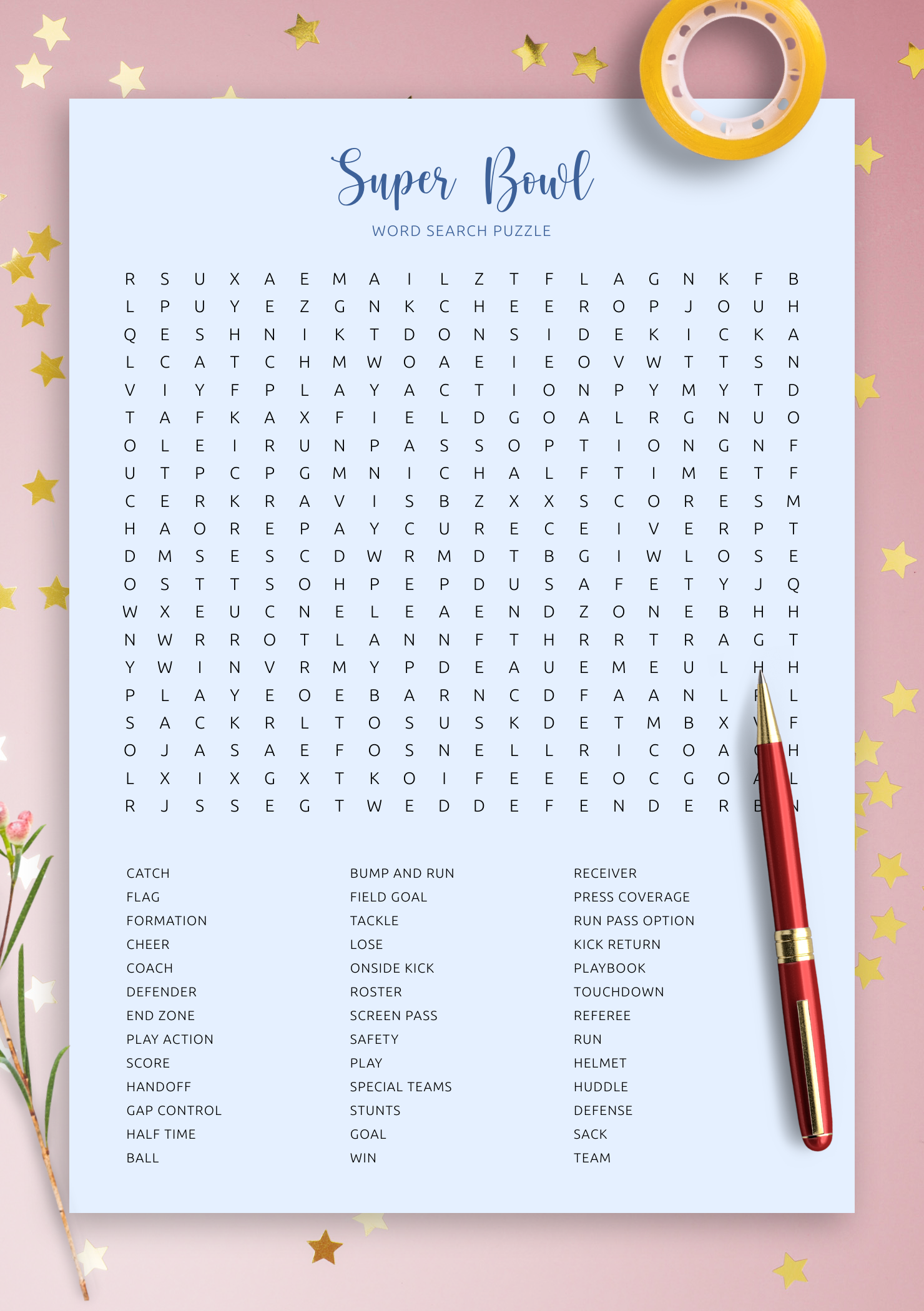 Download Printable Super Bowl Word Search in PDF