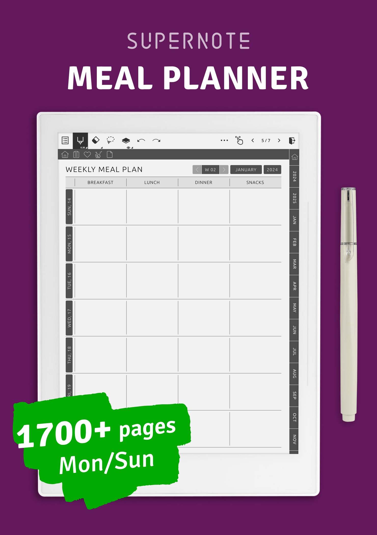 Download Meal Planner PDF for Supernote A5 X & A6 X