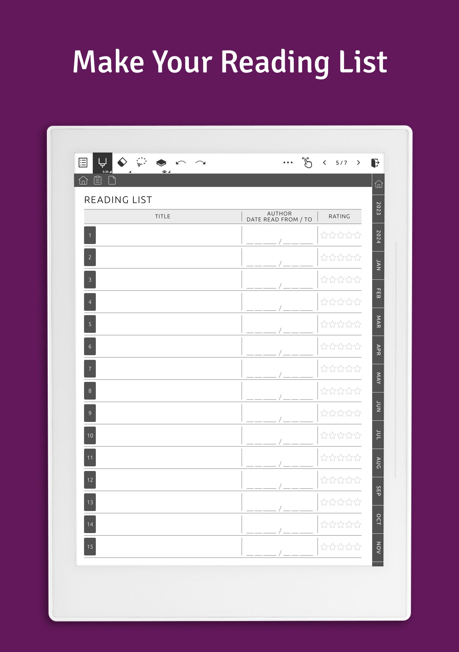Download Reading Journal Hyperlinked PDF for Supernote A5 X A6 X