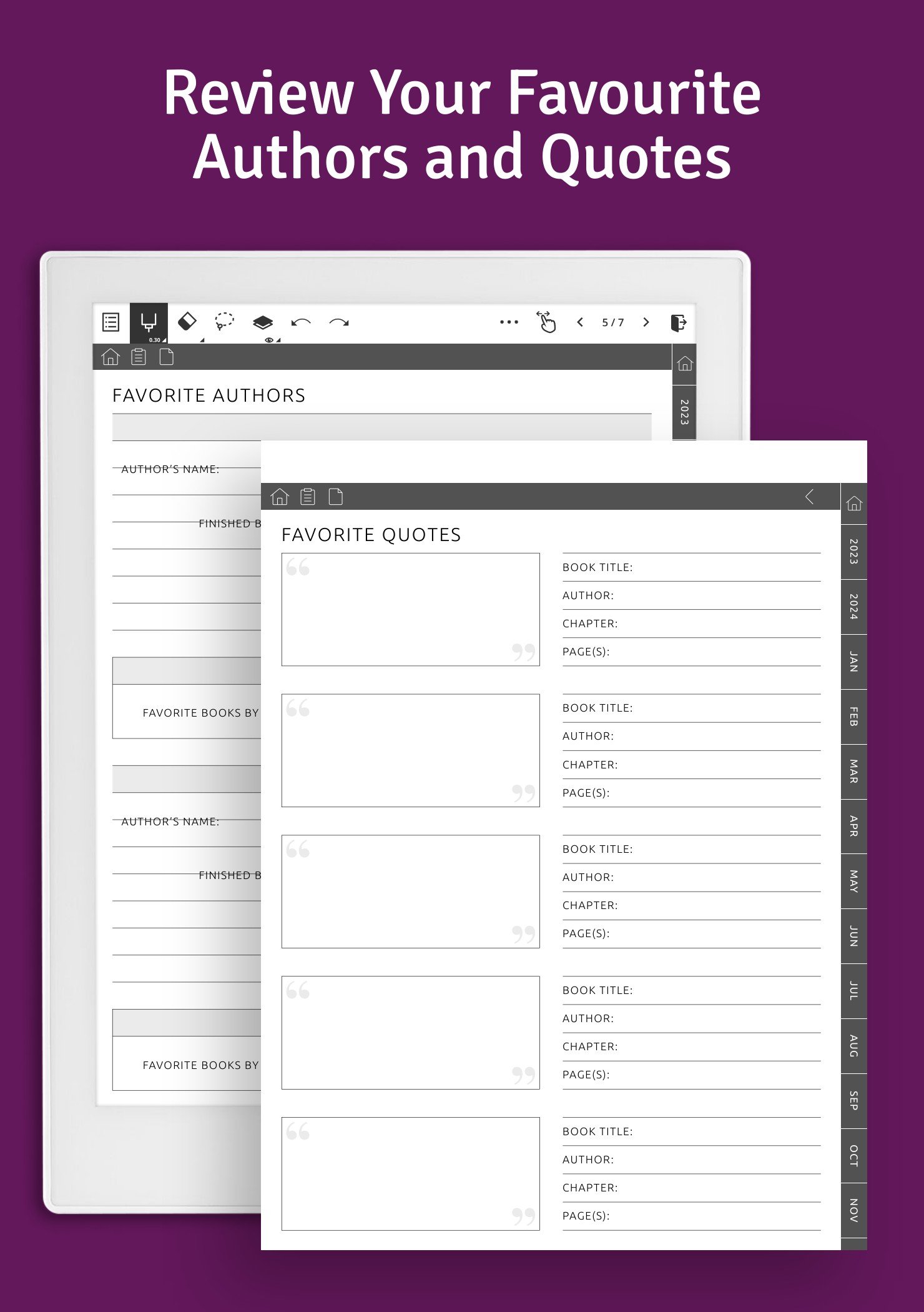 Download Reading Journal Hyperlinked PDF for Supernote A5 X A6 X