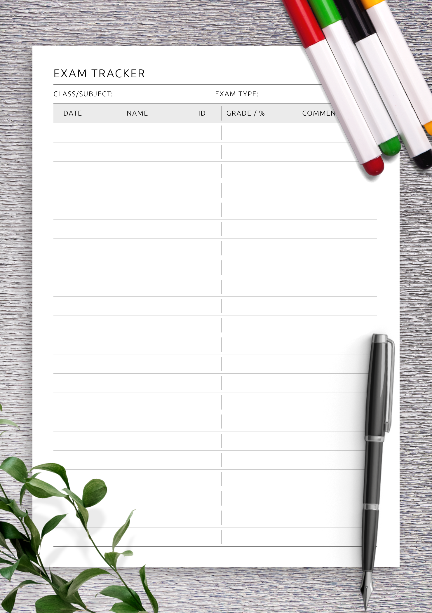 Download Printable Teacher Exam Tracker PDF