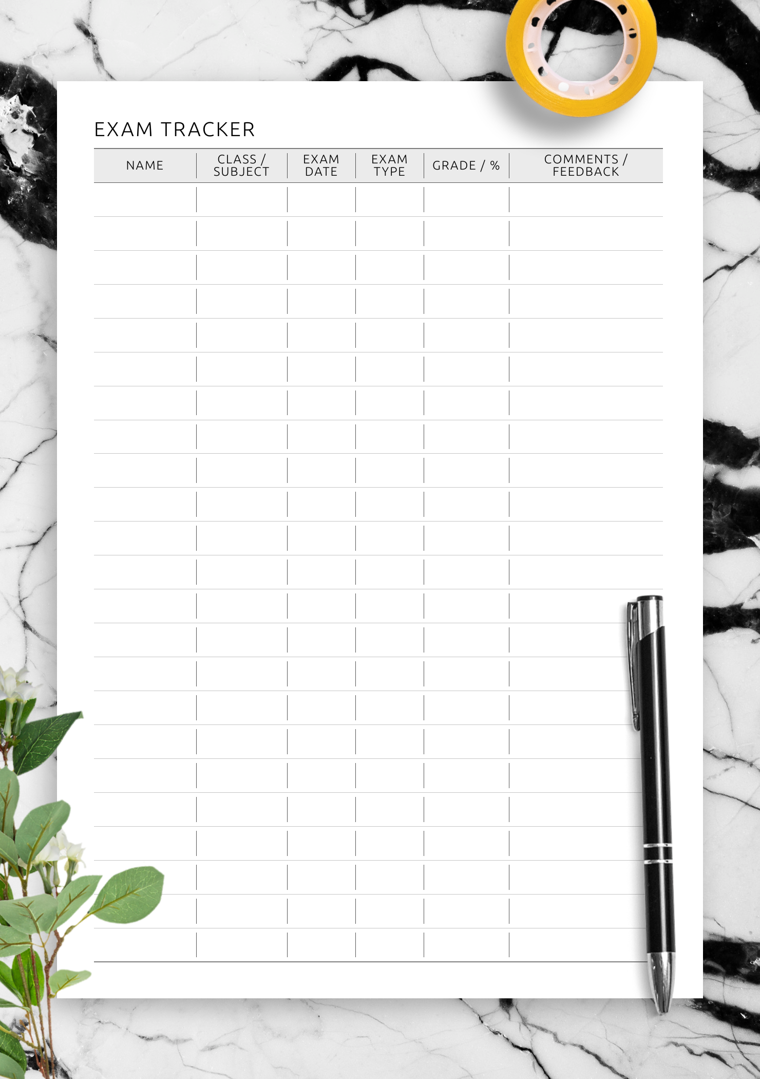 Download Printable Exam Tracker for Tutors PDF
