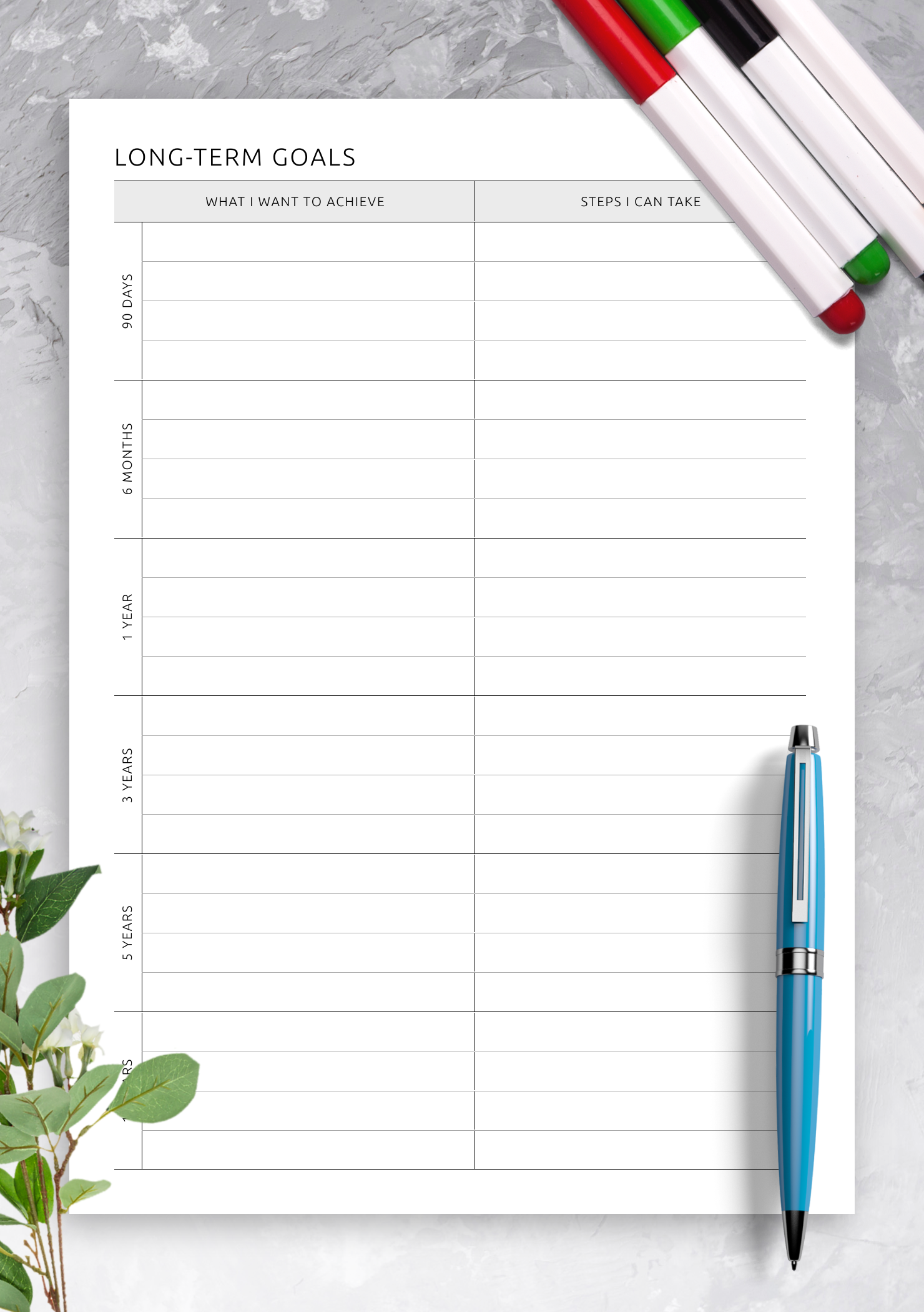 Download Printable Ten Year Goals PDF