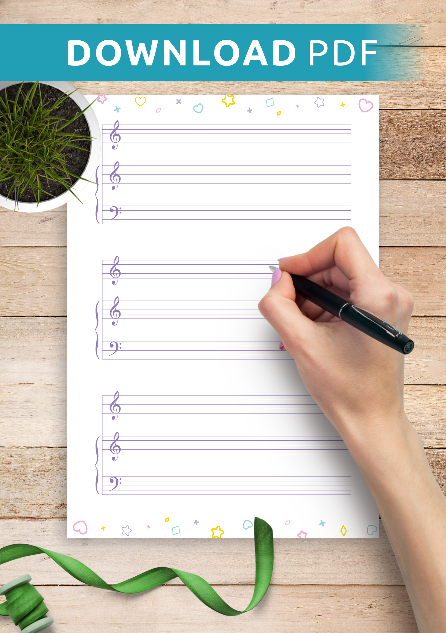 Download Three-Staff Piano Sheet – Treble + Grand Staff Layout (Printable)