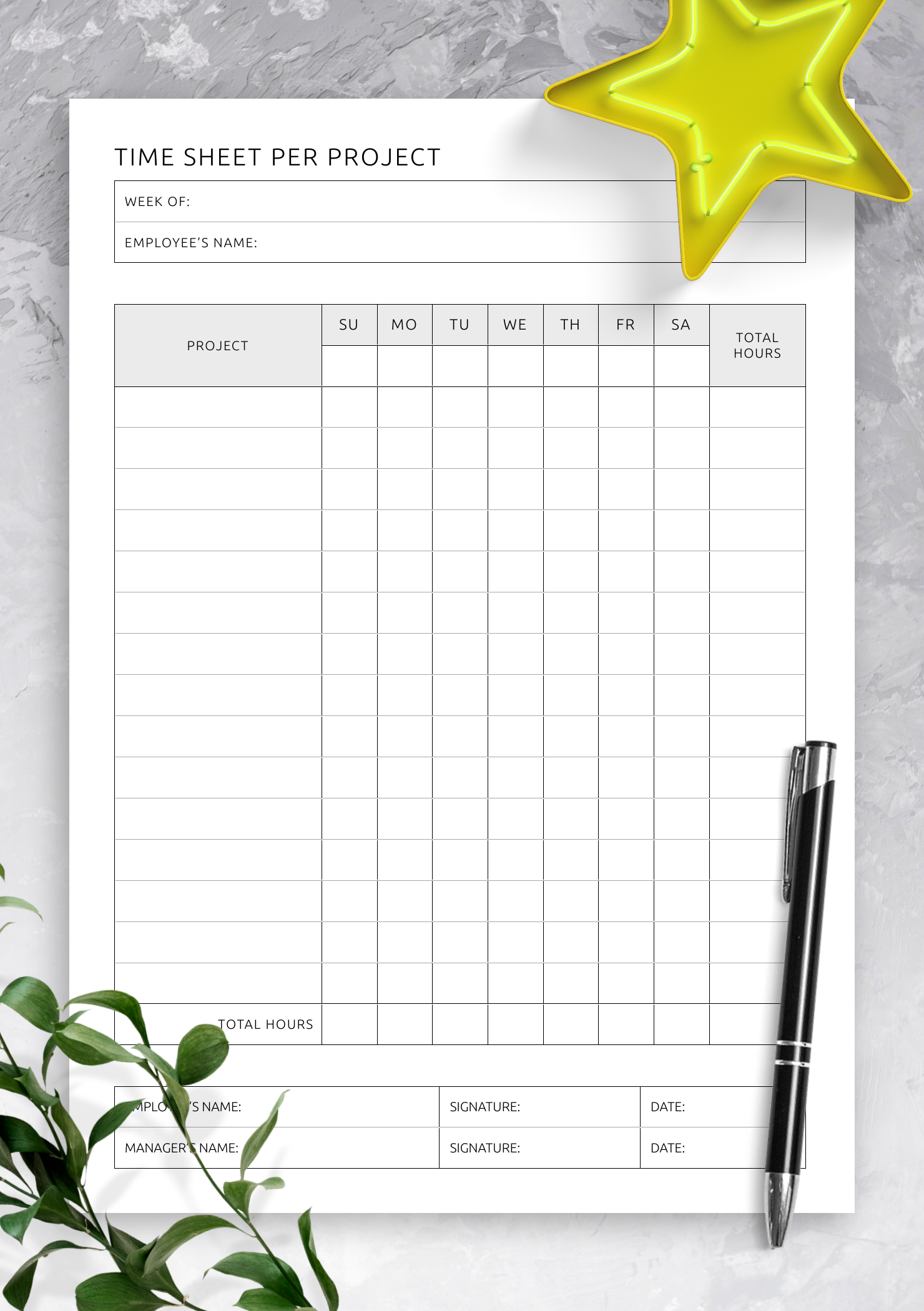 Download Printable Time Sheet Per Project PDF