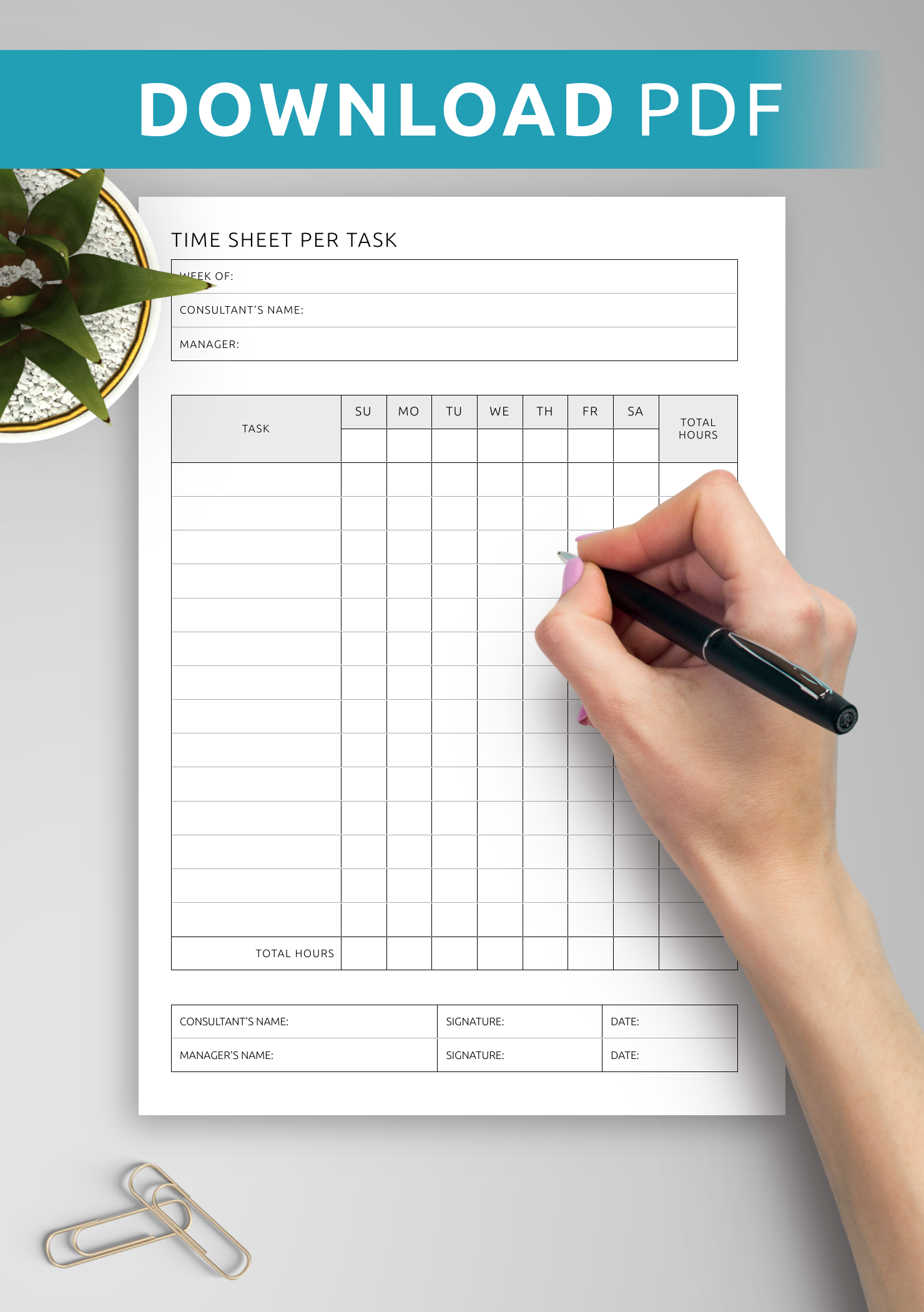 Download Printable Time Sheet Per Task PDF