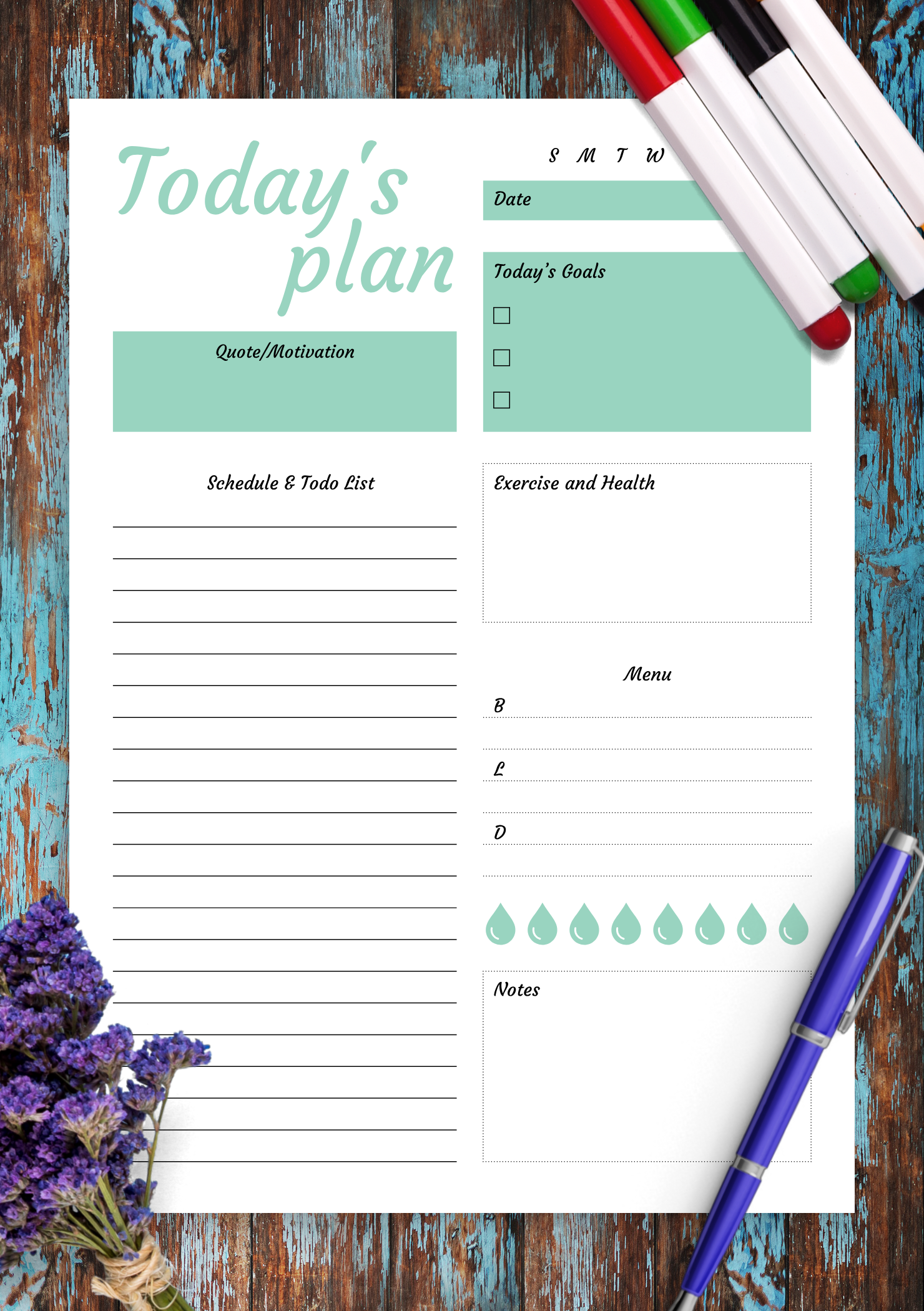 Today’s Plan Template PDF – Schedule & To-Do List for Daily Focus