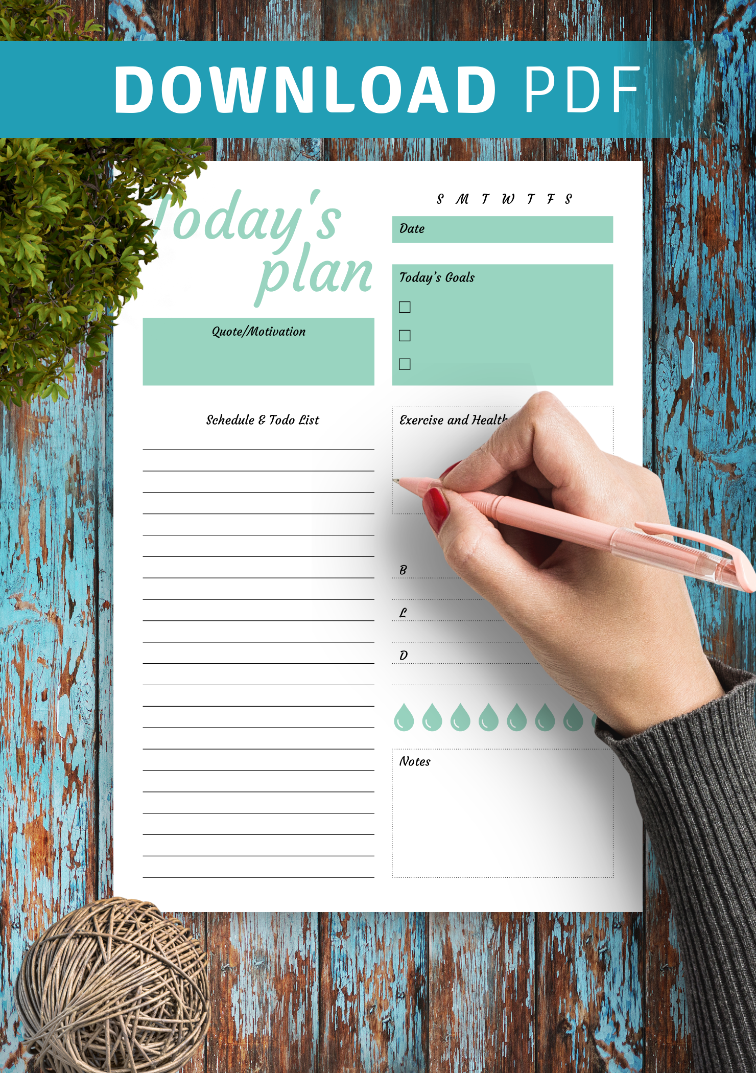 Today’s Plan Template PDF – Schedule & To-Do List for Daily Focus