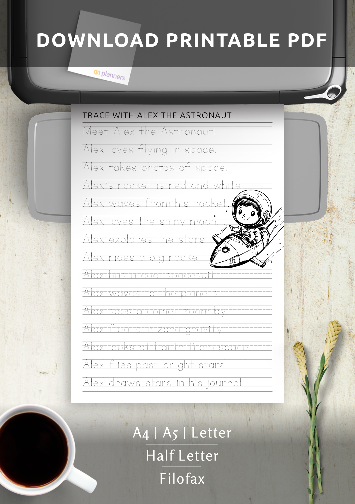 Download Trace & Write with Alex the Astronaut Printable PDF