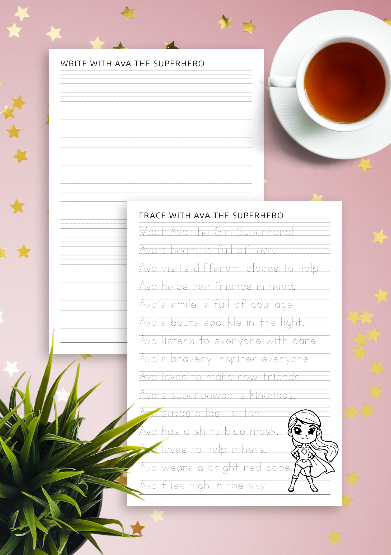 Download Trace & Write with Ava the Superhero Printable PDF