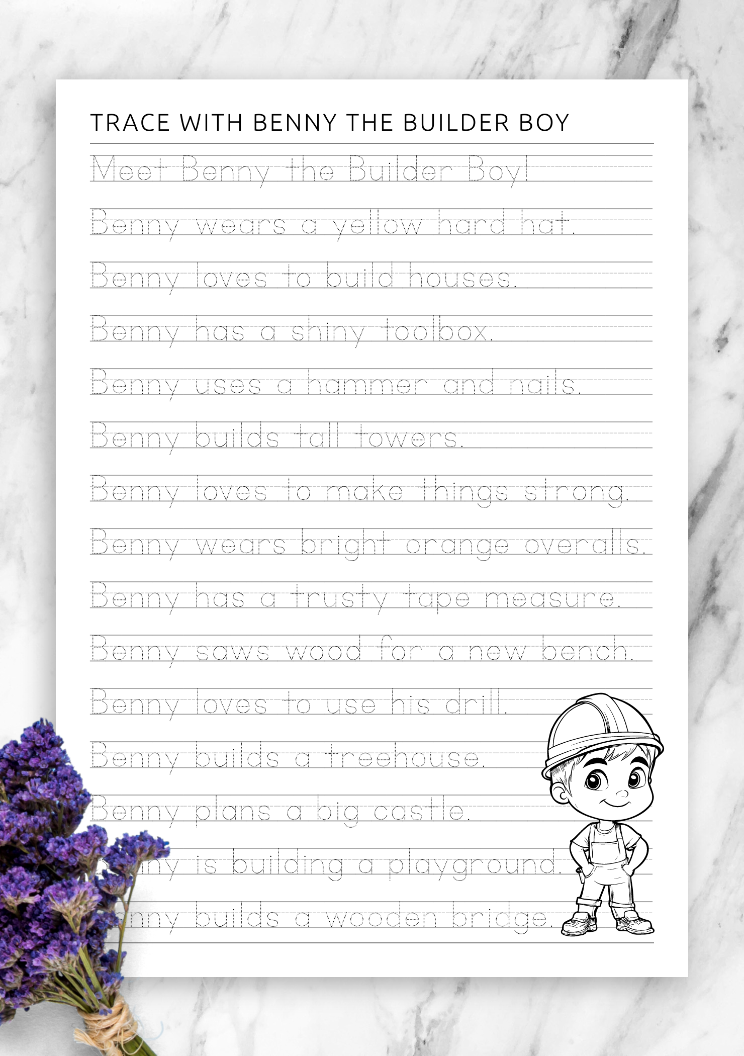 Download Trace & Write with Benny the Builder Boy Printable PDF