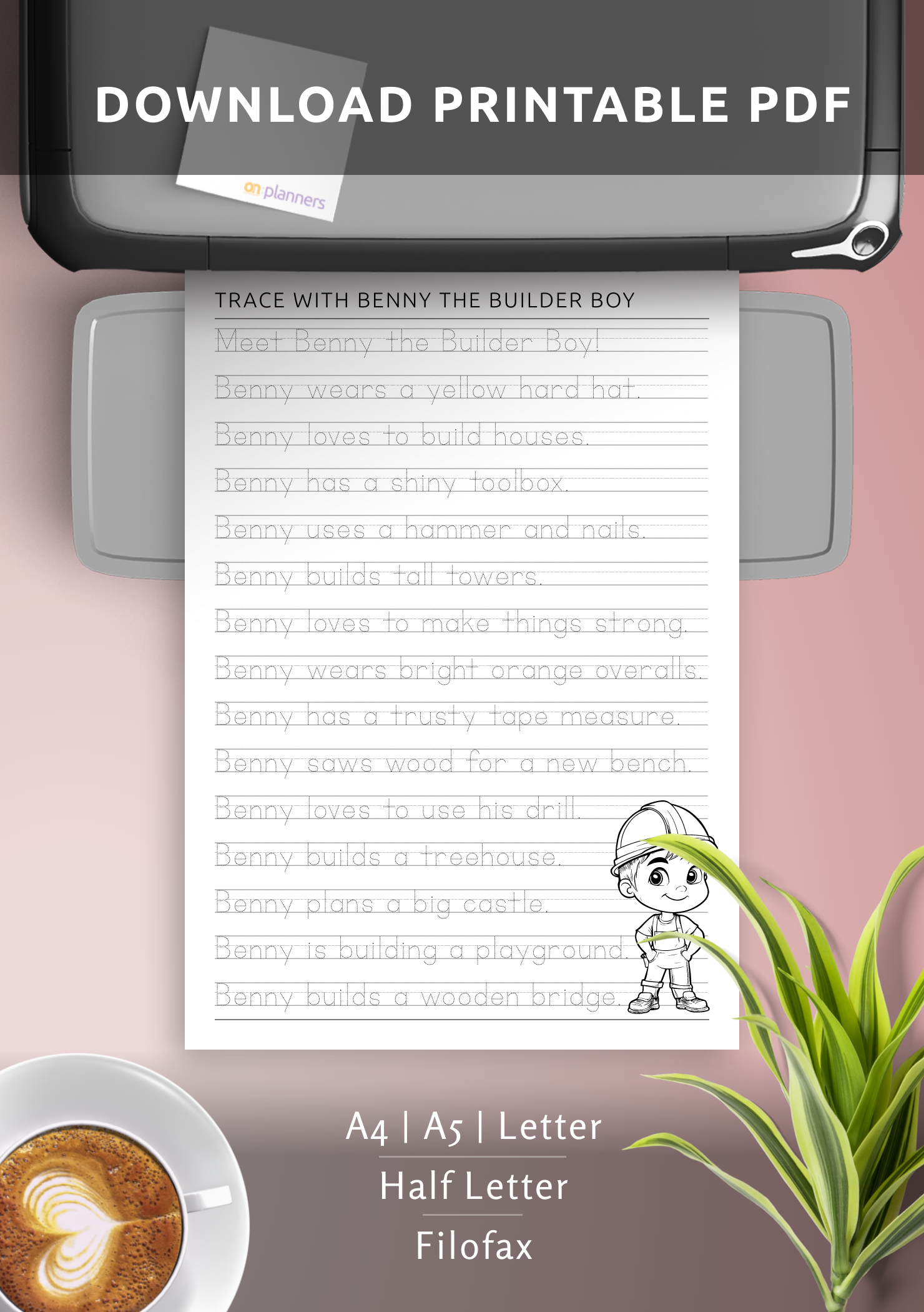 Download Trace & Write with Benny the Builder Boy Printable PDF