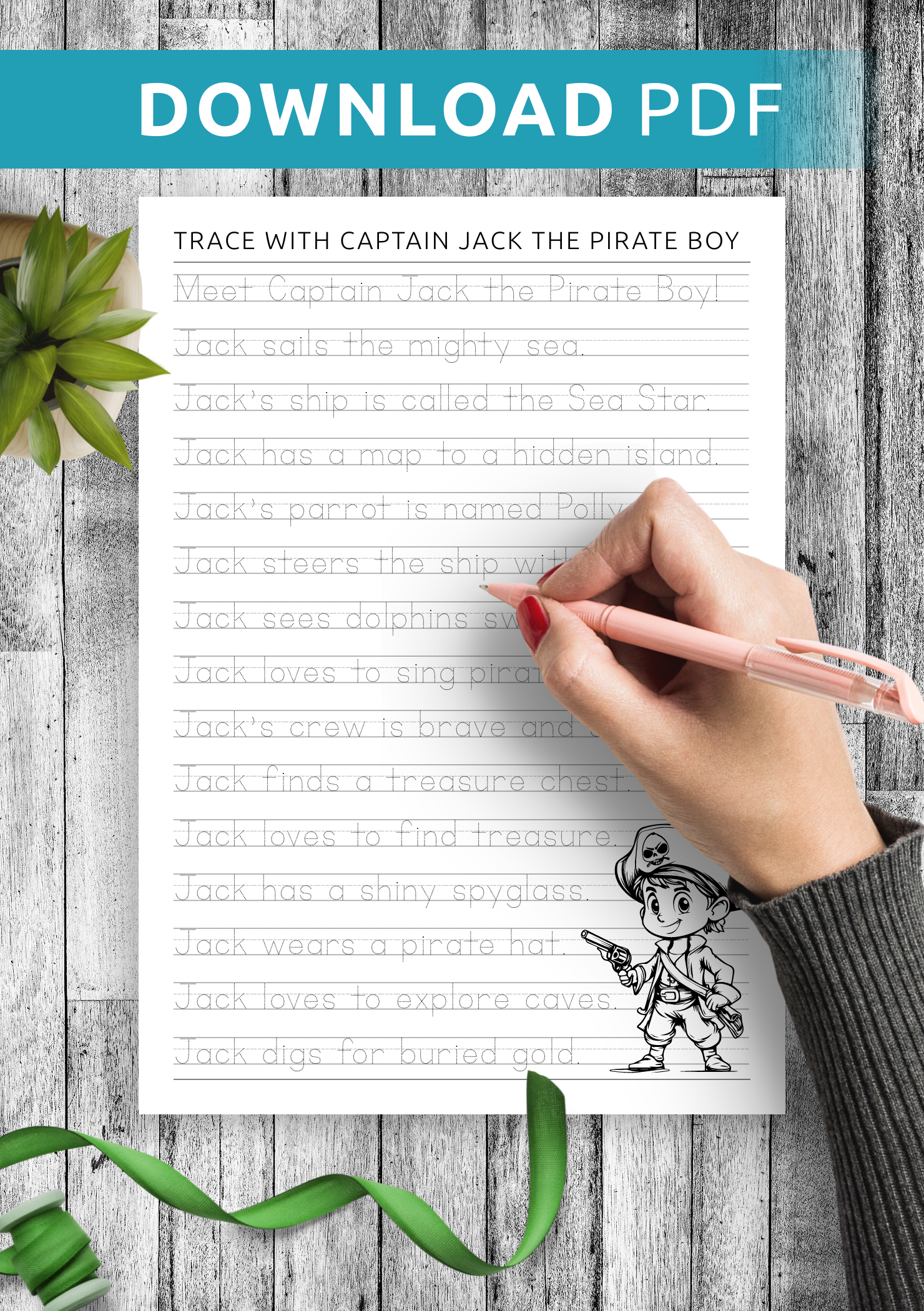 Download Trace & Write with Captain Jack the Pirate Boy Printable PDF
