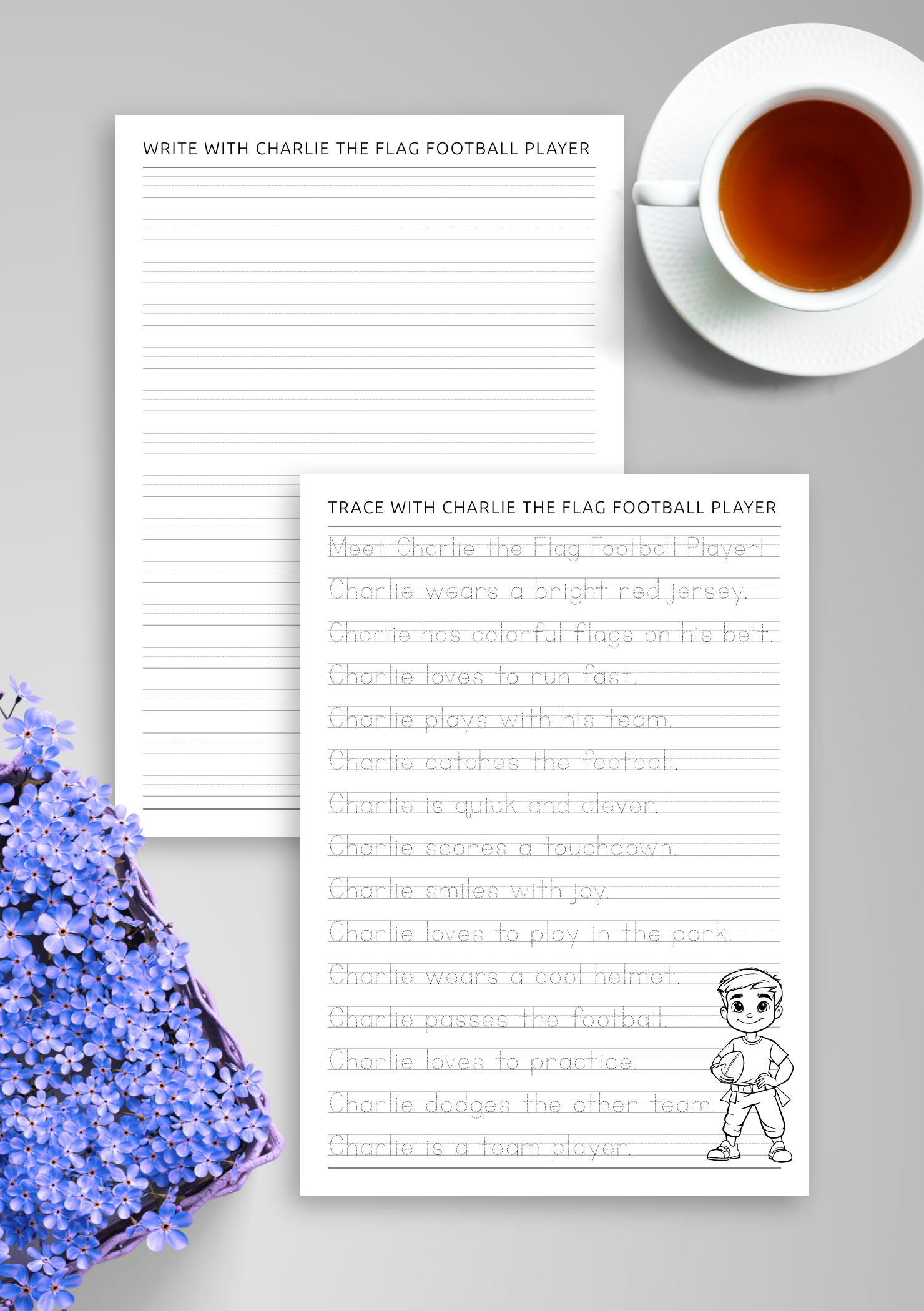 DownloadTrace & Write with Charlie the Flag Football Player Printable PDF