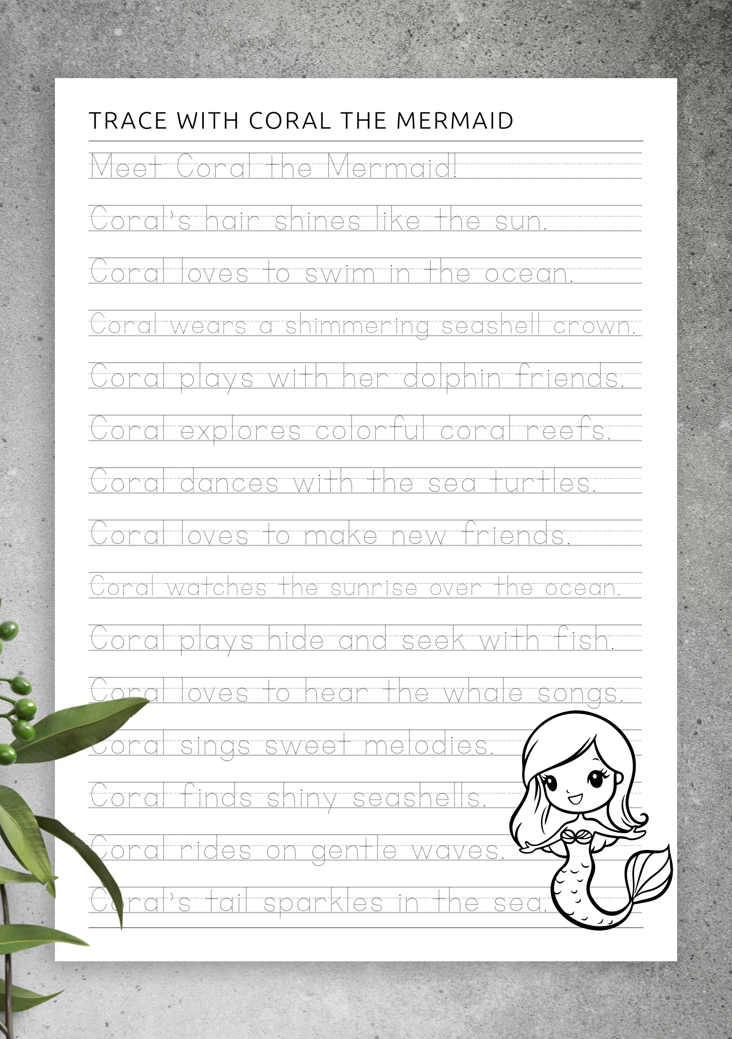 Download Trace & Write with Coral the Mermaid Printable PDF