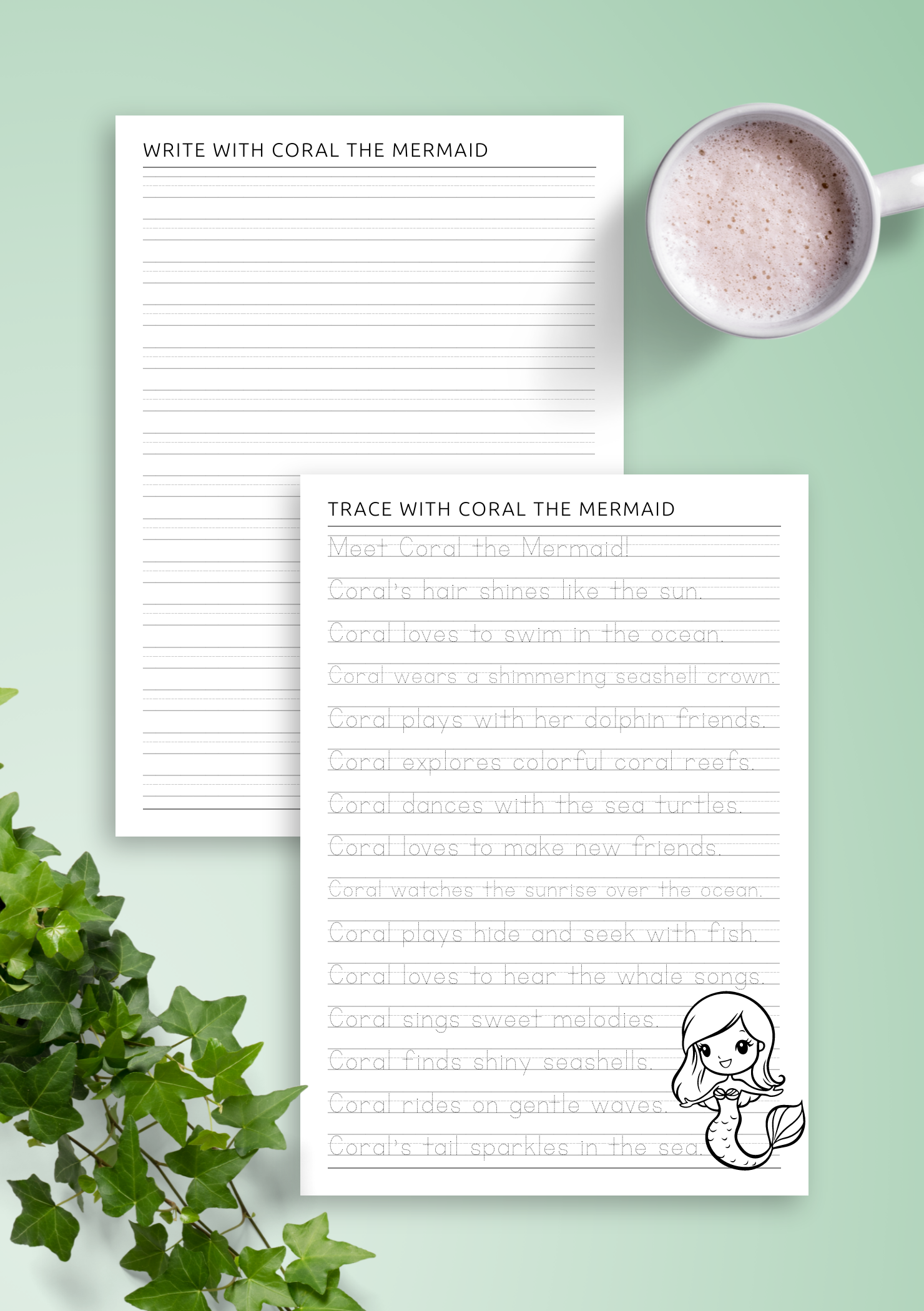 Download Trace & Write with Coral the Mermaid Printable PDF