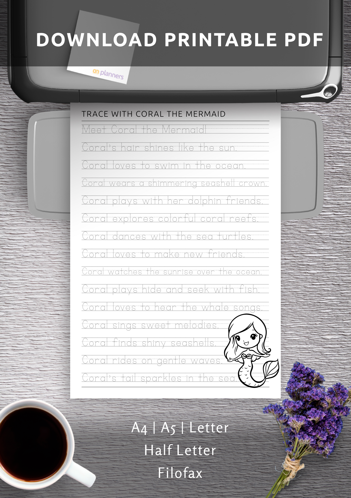 Download Trace & Write with Coral the Mermaid Printable PDF