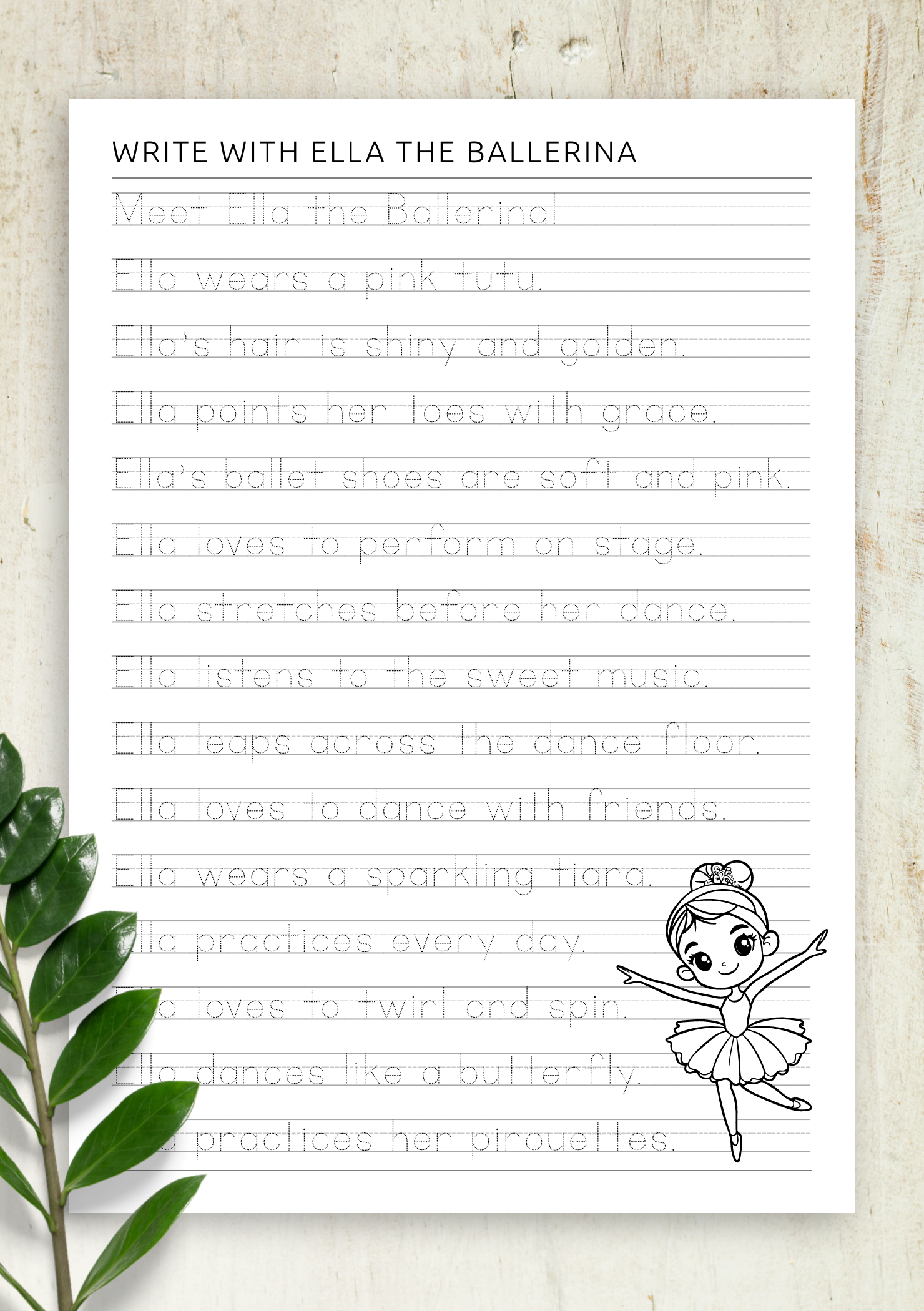 Download Trace & Write with Ella the Ballerina Printable PDF