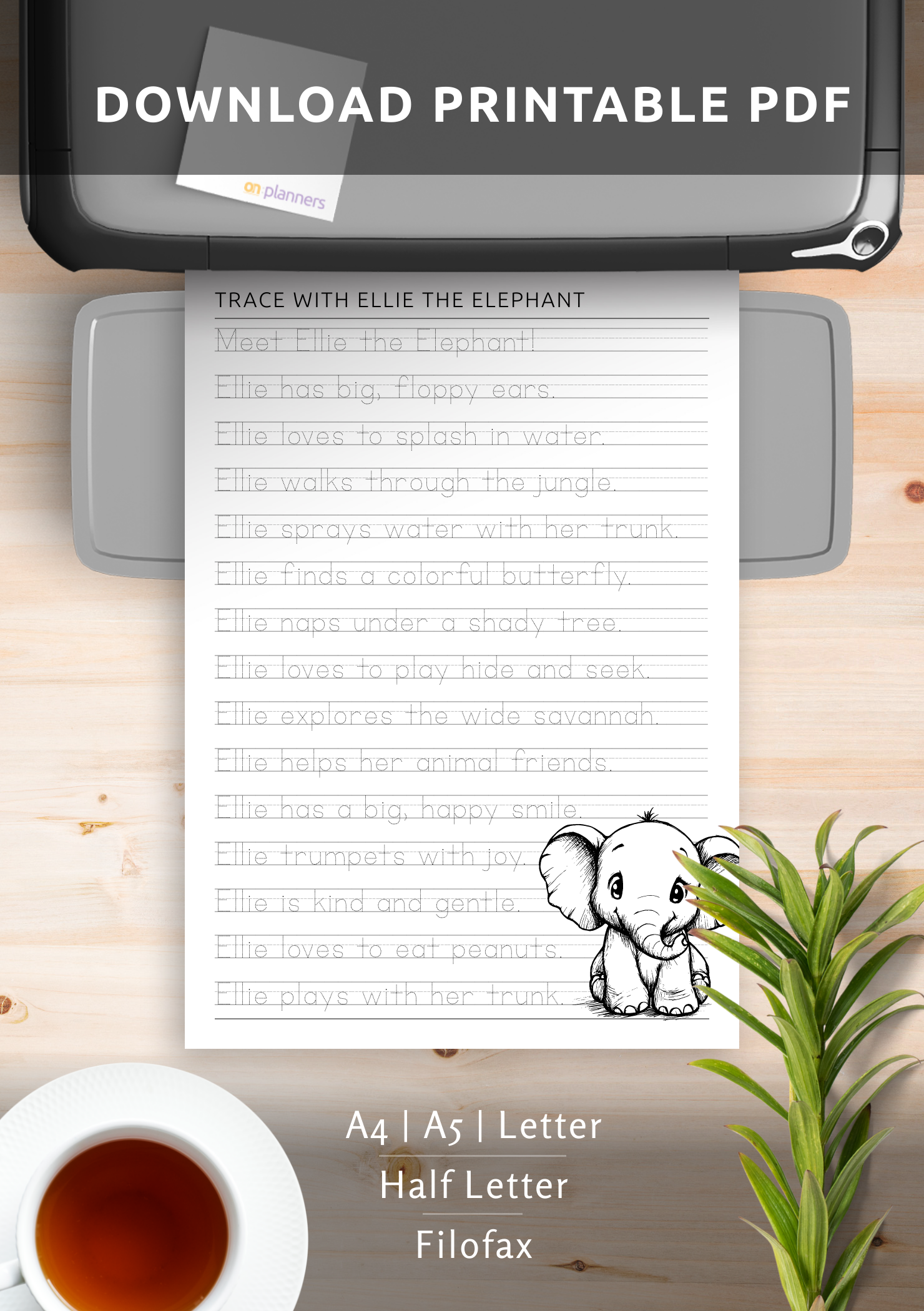 Download Trace & Write with Ellie the Elephant Printable PDF