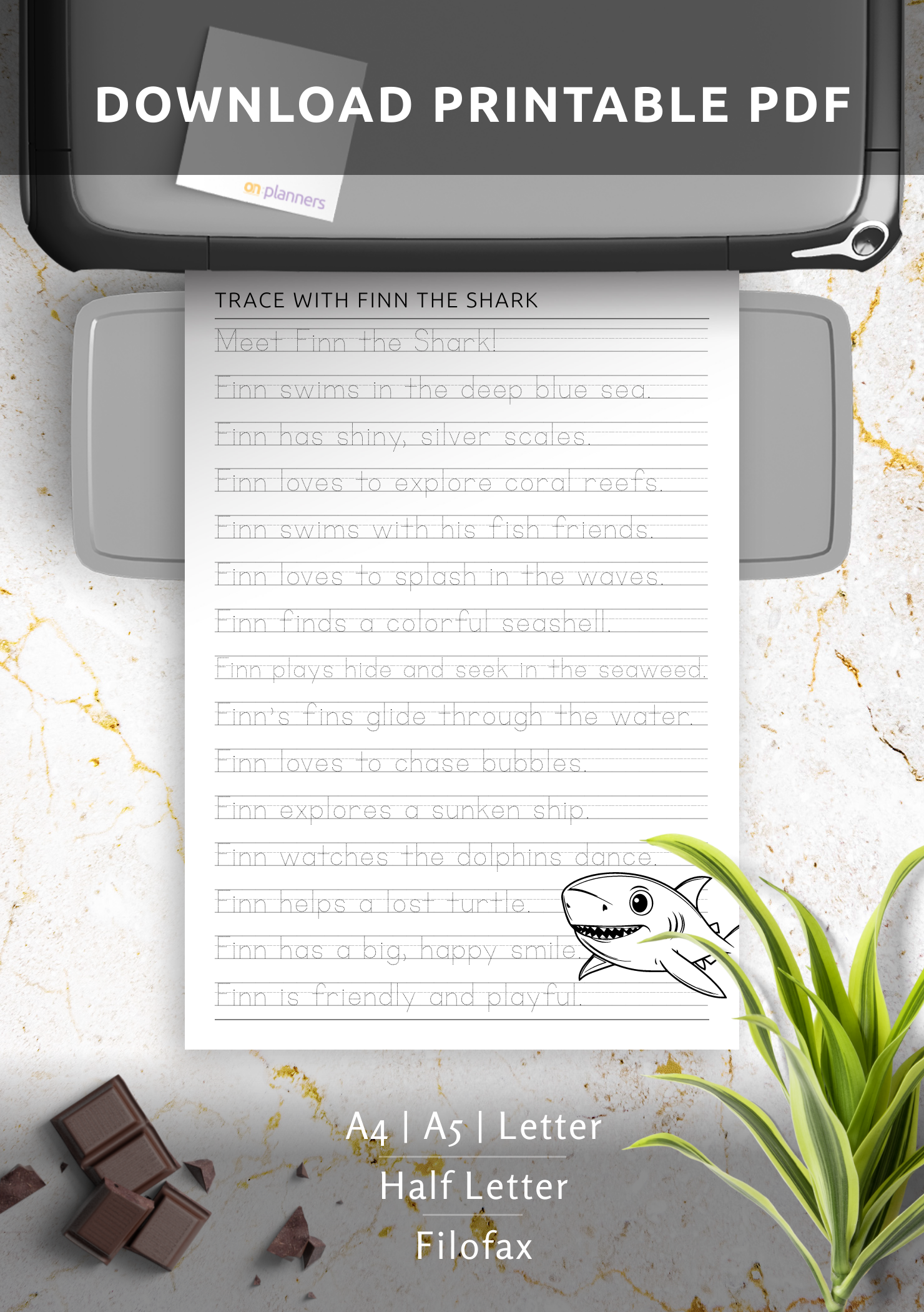 Download Trace & Write with Finn the Shark Printable PDF